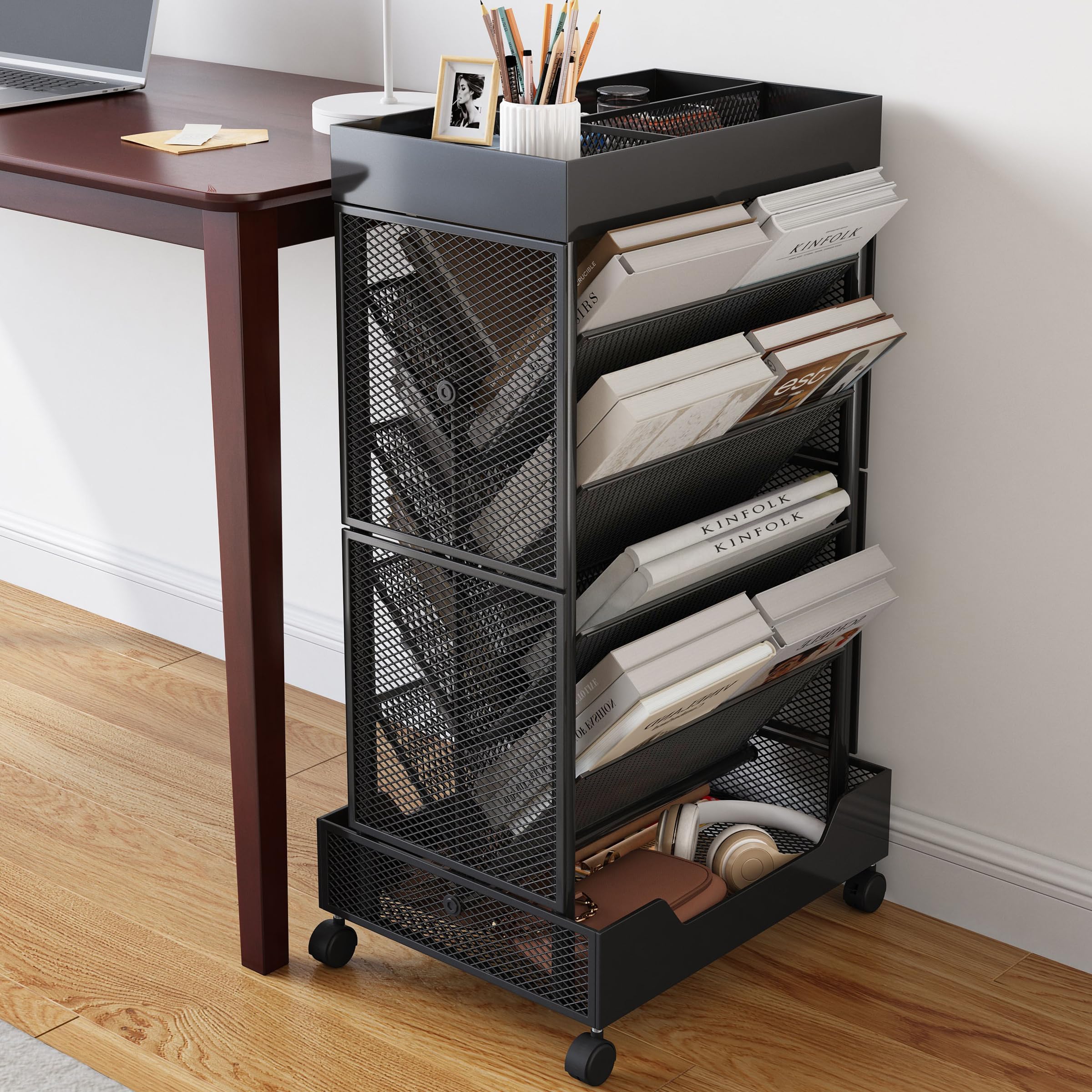 Amazon.com: COVAODQ Book Cart Widen Mobile Bookshelf Rolling Bookshelf ...