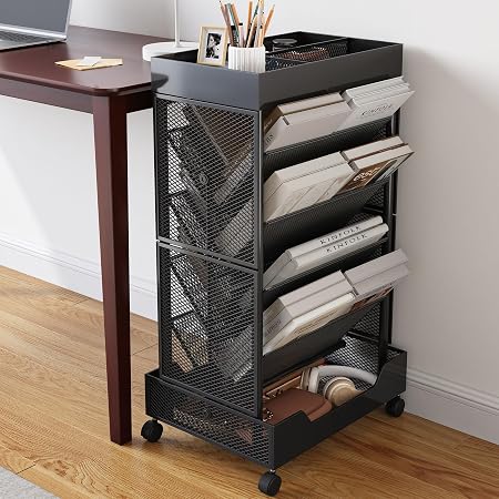 Amazon.com: COVAODQ Book Cart Widen Mobile Bookshelf Rolling Bookshelf ...