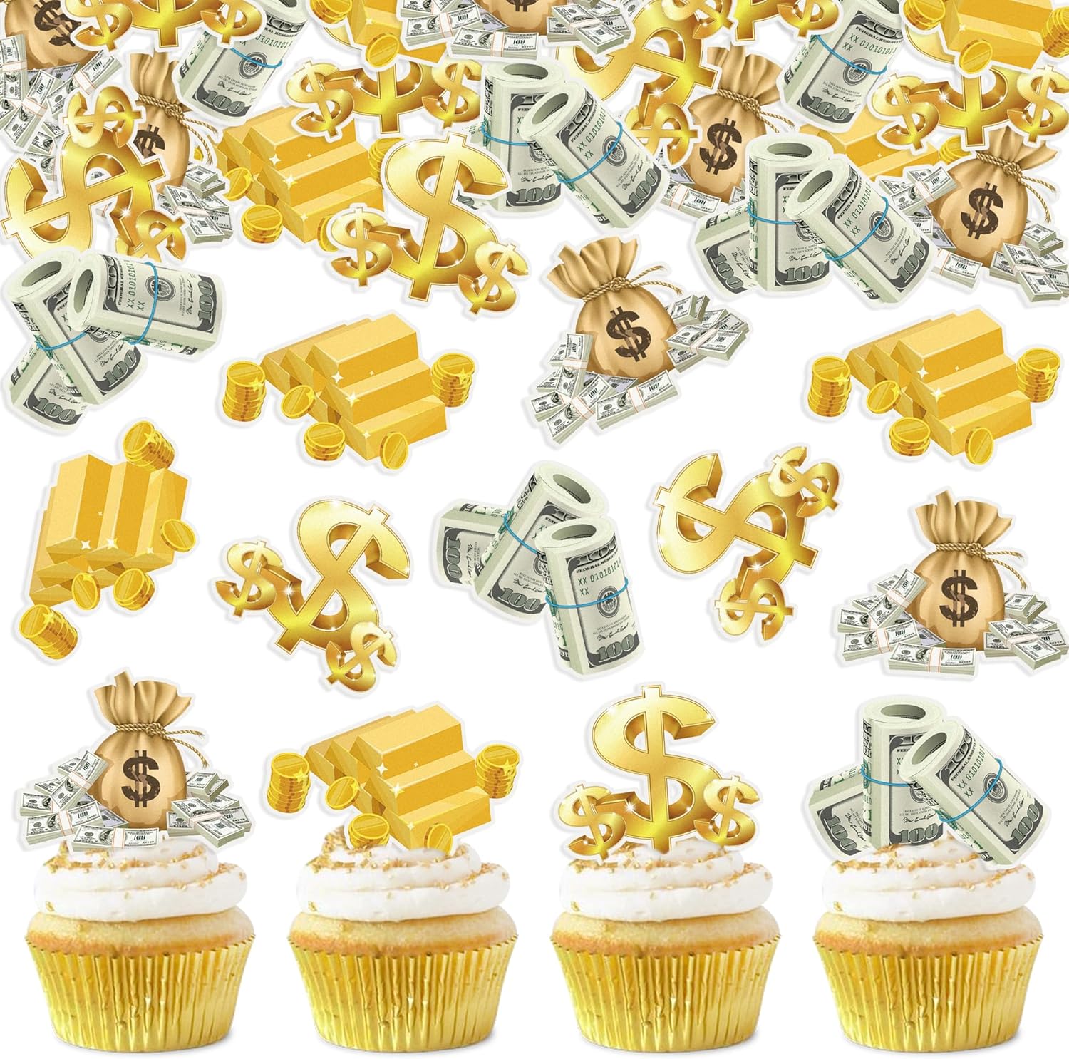 Amazon.com: 40Pcs Edible Riches Money Cupcake Topper Edible Pre-cut ...