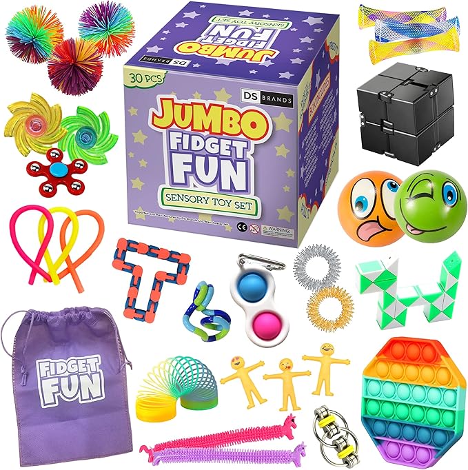DS Brands Sensory Fidget Toy Set- 30 PC Jumbo Fidget Box with Simple ...