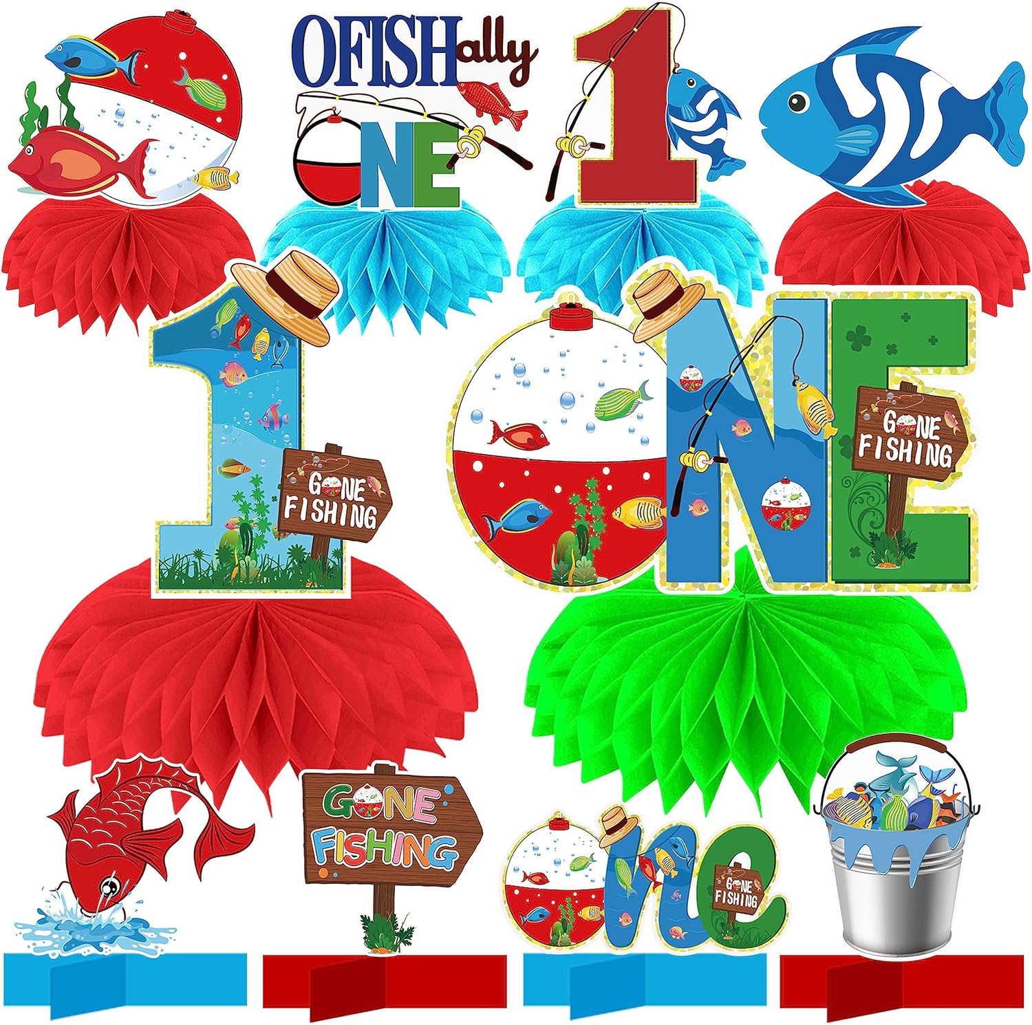 Amazon.com: Kuxriox 10Pcs Ofishally One Birthday Decorations Honeycomb ...