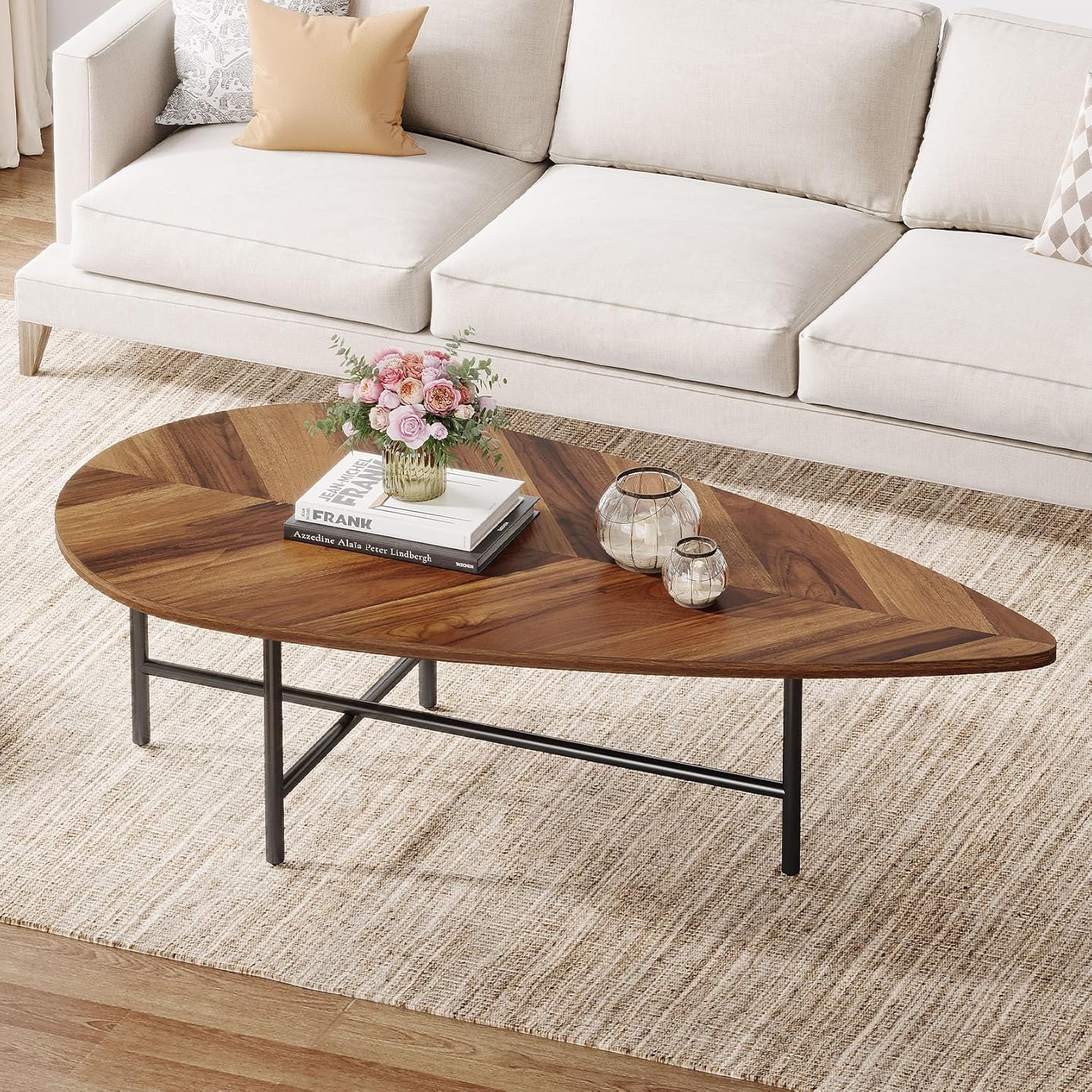 Amazon.com: Tribesigns Oval Wood Coffee Table, 47.2" Rustic Leaf-Shaped ...