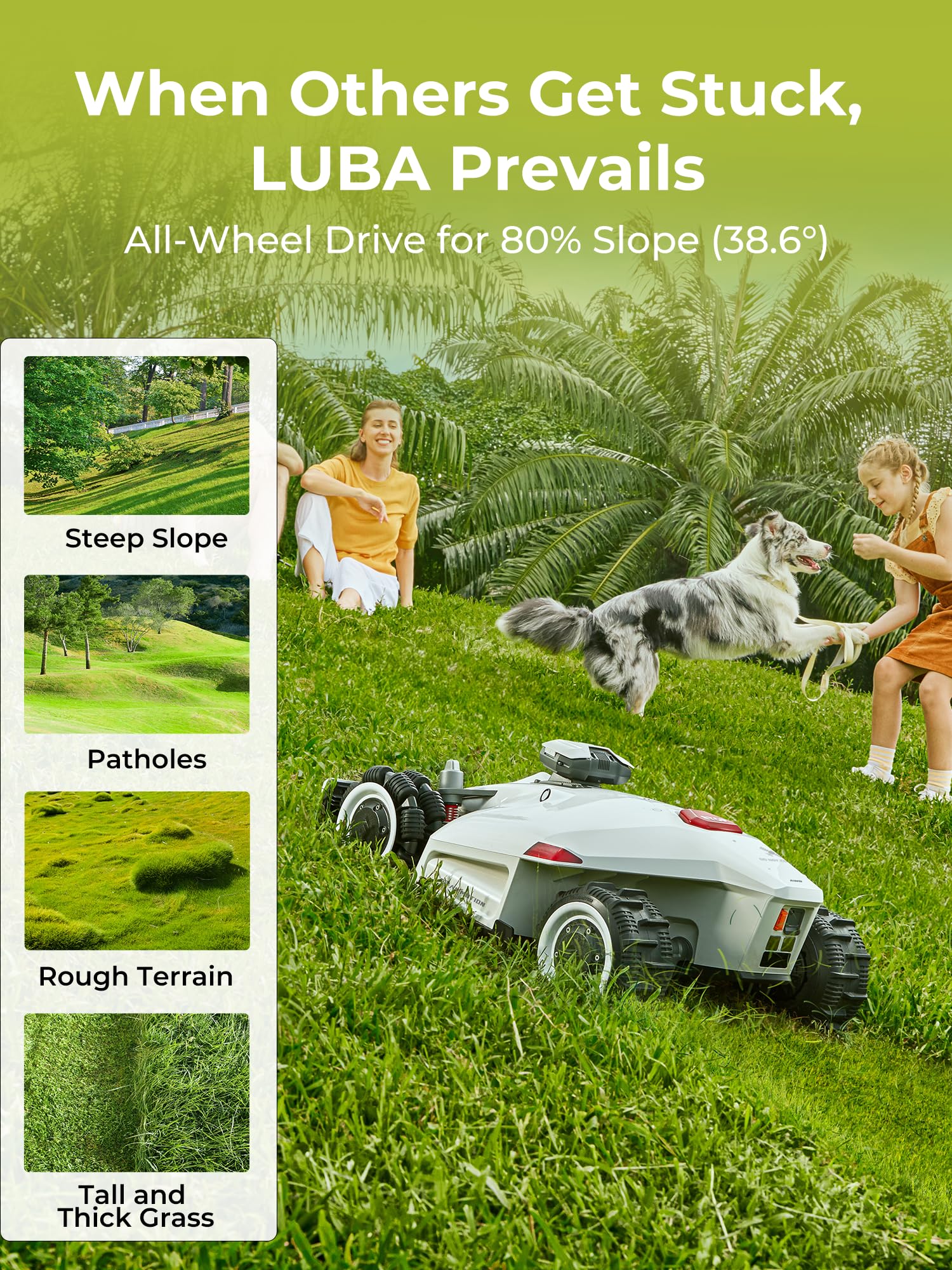 LUBA 2 AWD 3000 Robot Lawn Mower, Perimeter Wire Free Robotic Lawnmower ...