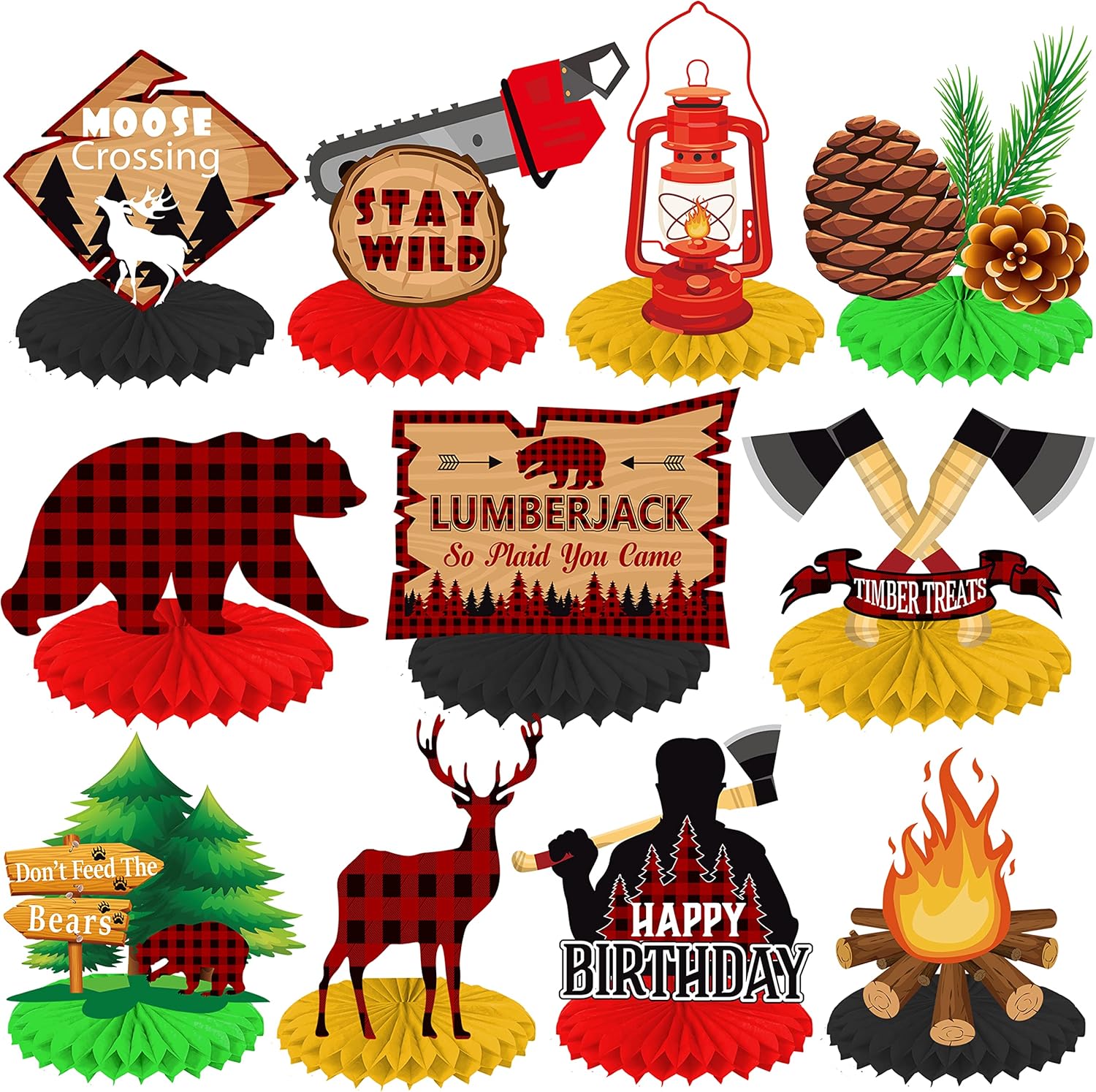 11Pcs Lumberjack Honeycomb Centerpieces Lumberjack Birthday Party ...