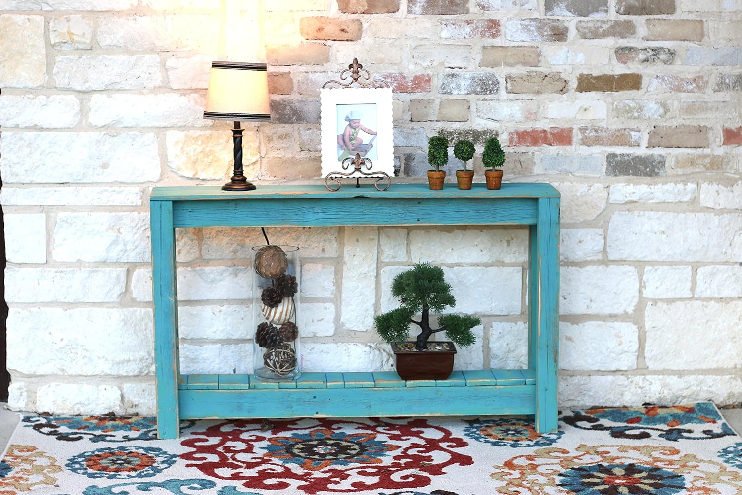 Amazon.com: Doug and Cristy Designs Turquoise Rustic Entry Way Table 46 ...