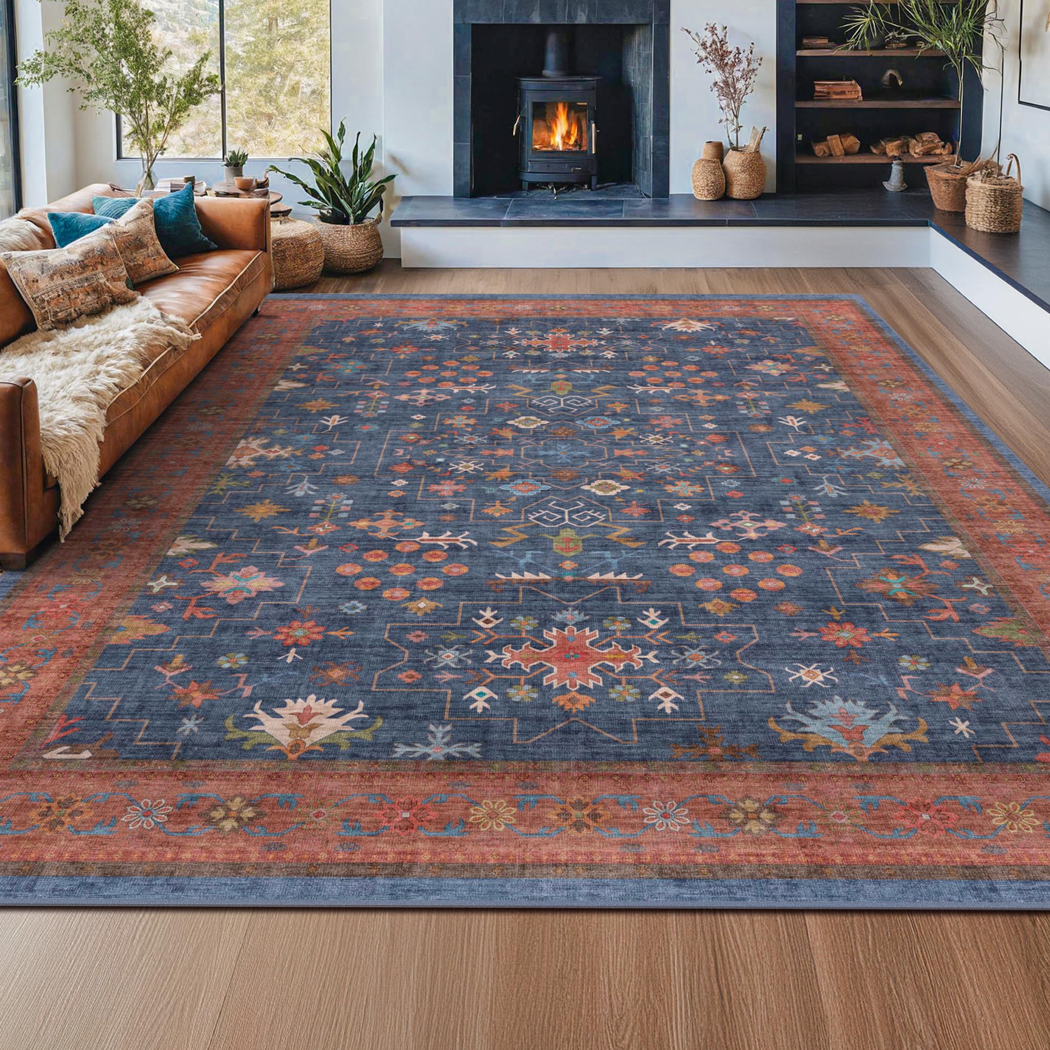 Amazon.com: Washable Navy Blue Living Room Rug, 8x10 Area Rug For ...