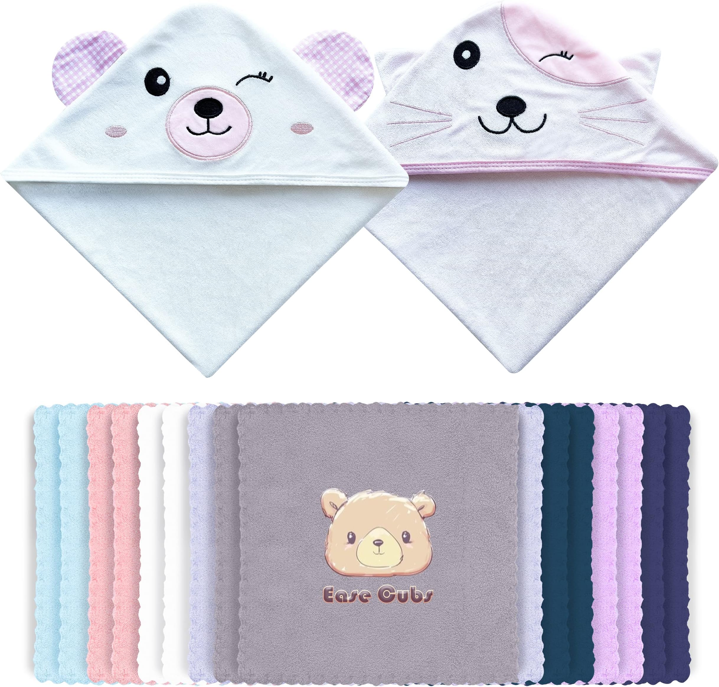 Amazon.com: Ease Cubs 18-Piece Baby Hooded Bath Towel Rayon Derived ...