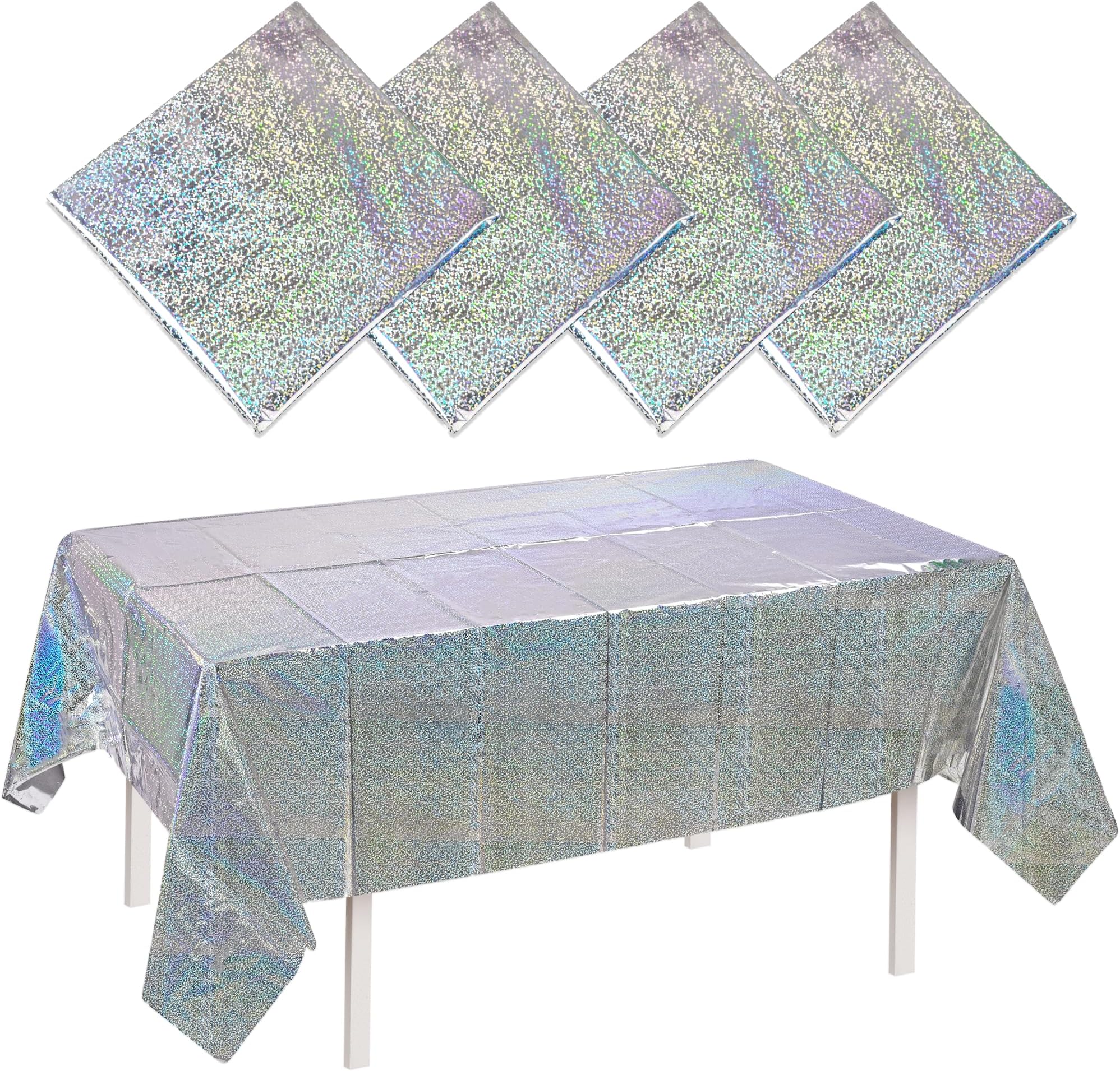 Amazon.com: GREATRIL Party Table Cover Disposable Silver Table Cloths ...