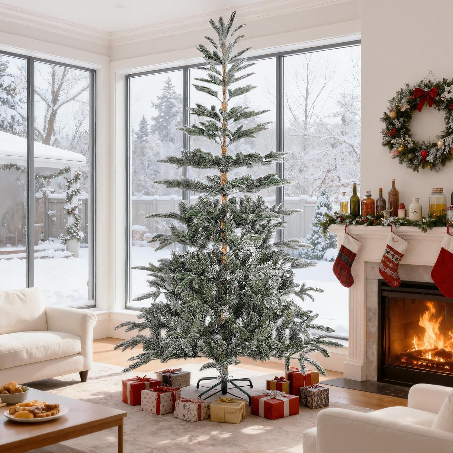 Amazon.com: RUIE Christmas Tree, 7 ft Unlit Flocked Christmas Tree with ...