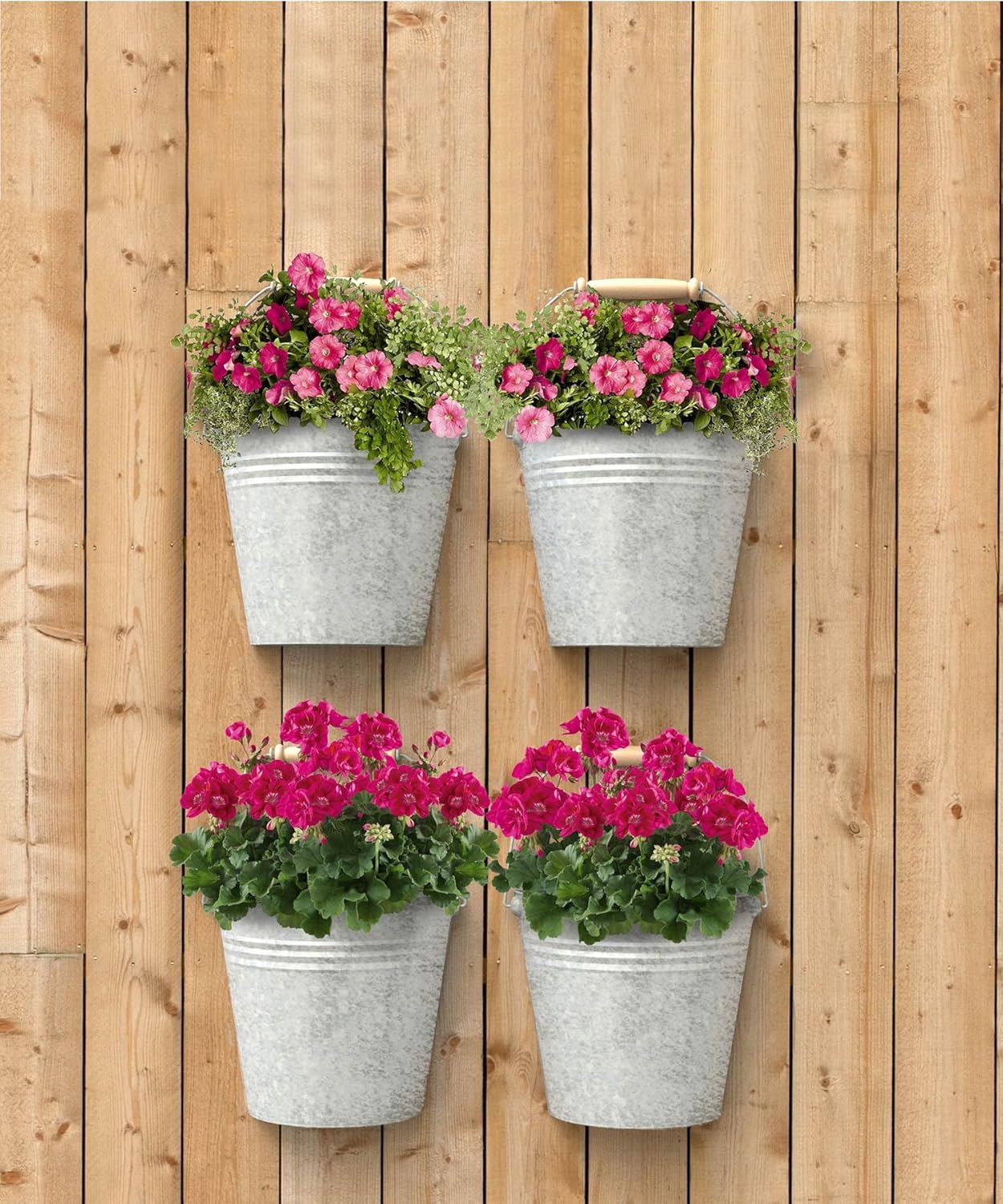 Panacea 83220 Aged Galvanized Half Round Wall Buckets with Wood Handle ...