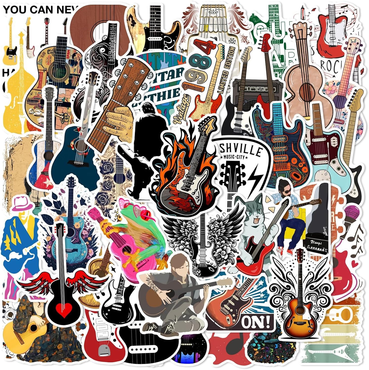 50 Pcs Guitar Instrument Stickers for Boys Girls Children Teens,Cute ...