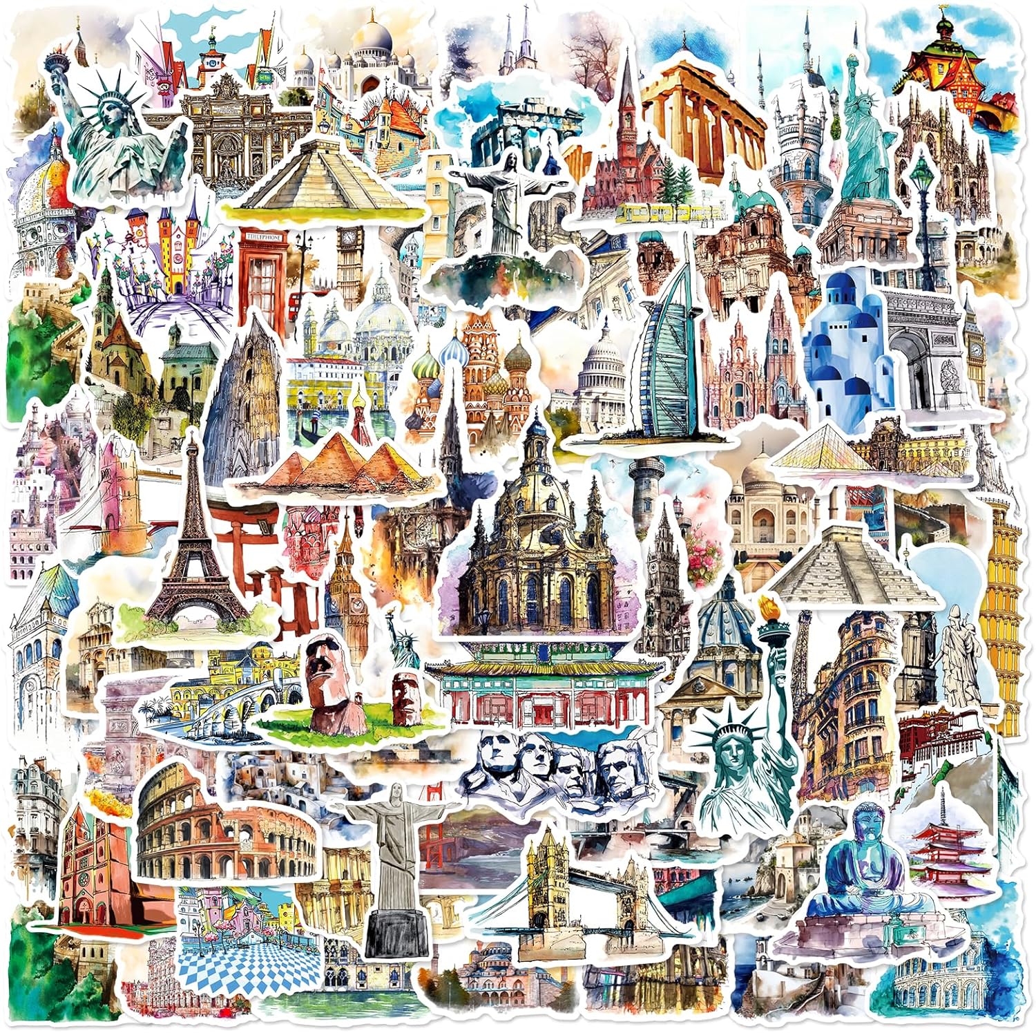 Amazon.com: 100Pcs World Famous Tourist Landmarks Building Stickers ...