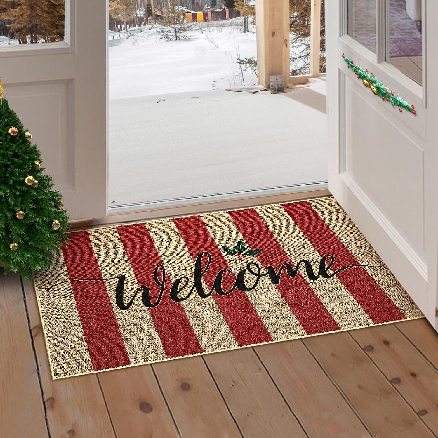Amazon.com: CAROMIO Christmas Door Mat Non Slip Doormats Striped ...