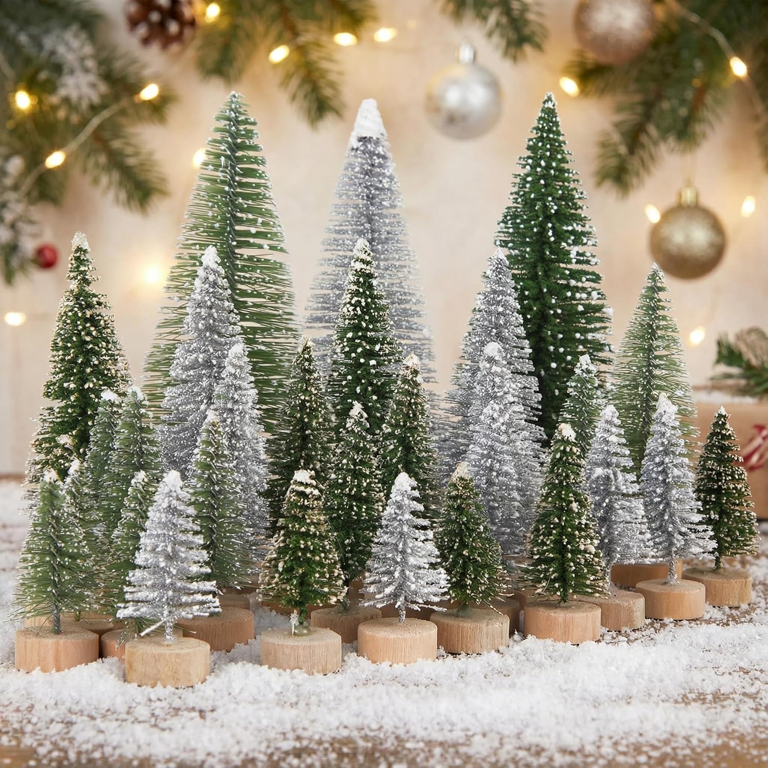 Amazon.com: Shindel 45PCS Mini Sisal Trees with Snow, Mini Sisal Snow ...