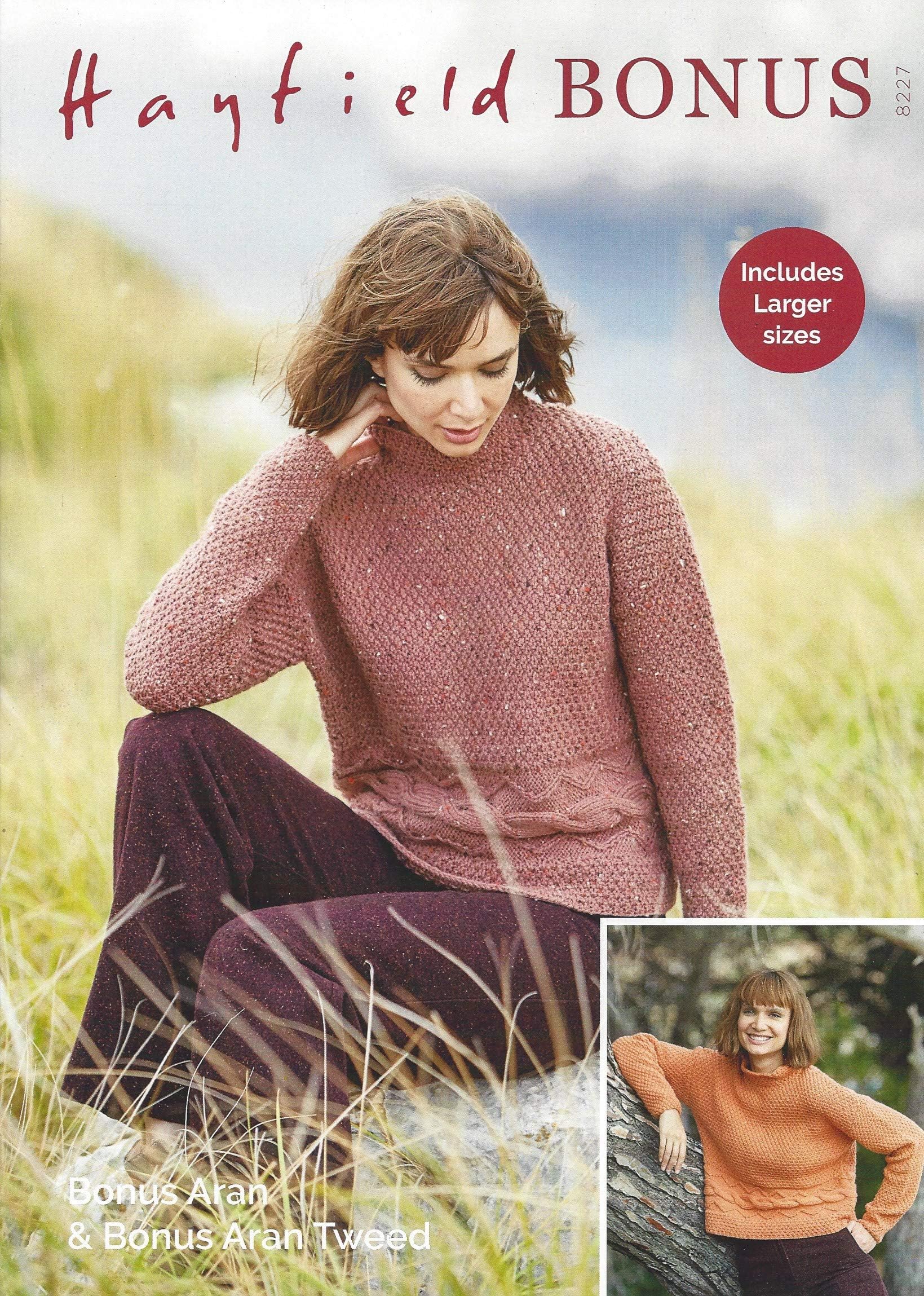 Hayfield Bonus Aran with Wool Knitting Pattern - 8227 Sweaters : Amazon ...