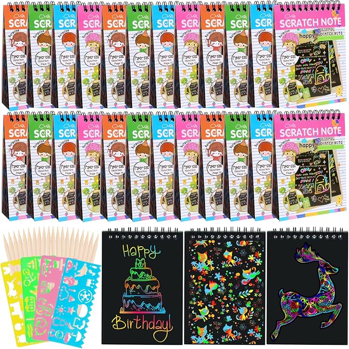 Amazon.com: Erinnmy 24 Pack Rainbow Scratch Notebook,Scratch Paper Art ...