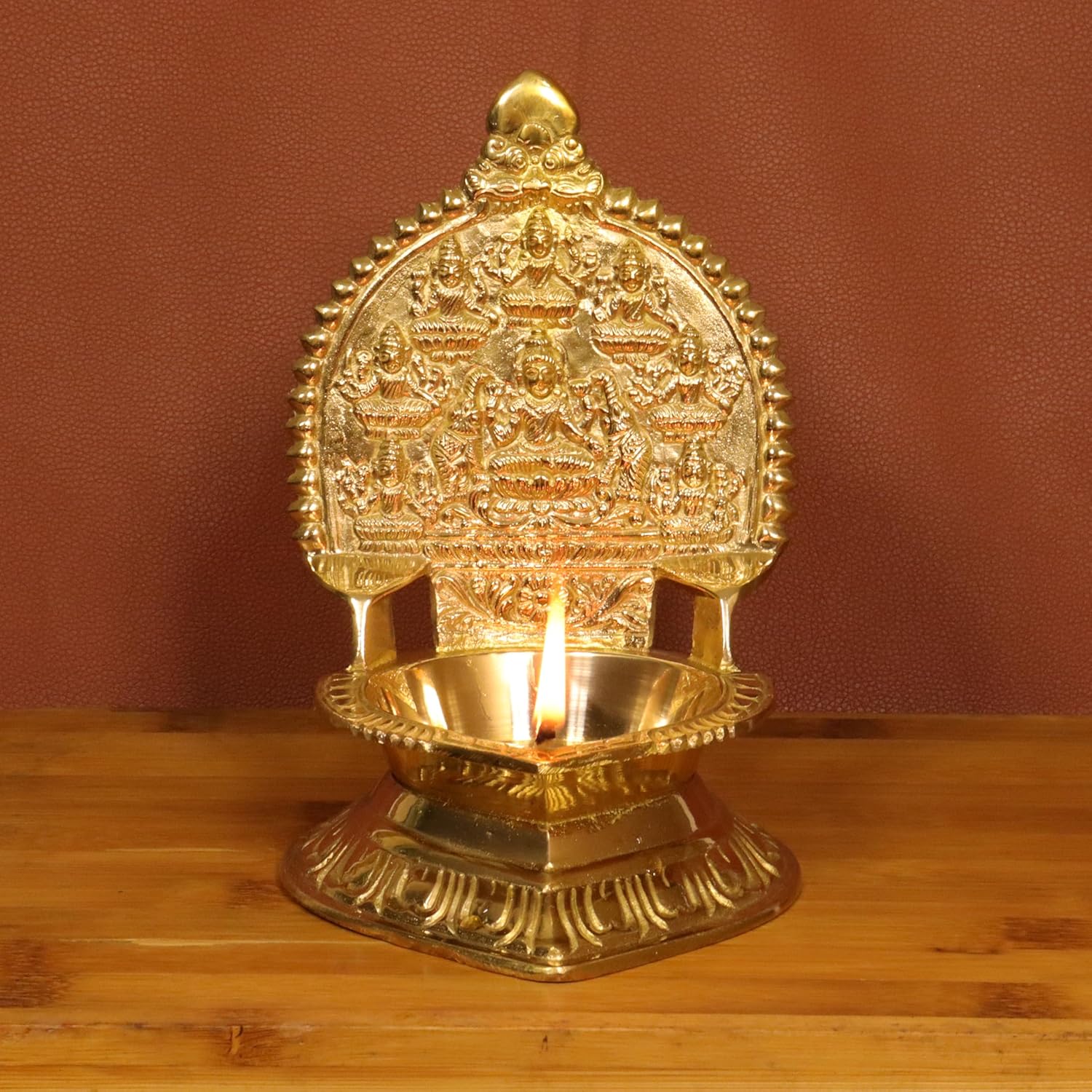 Buy Spillbox Traditional Brass Ashtalakshmi Diya for Puja Deepam Oil ...