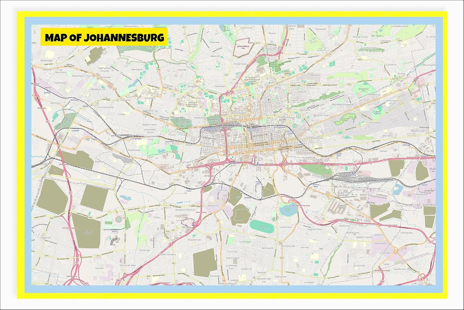 Amazon.com: 24x36 - Map of Johannesburg with Neighborhoods, Streets ...