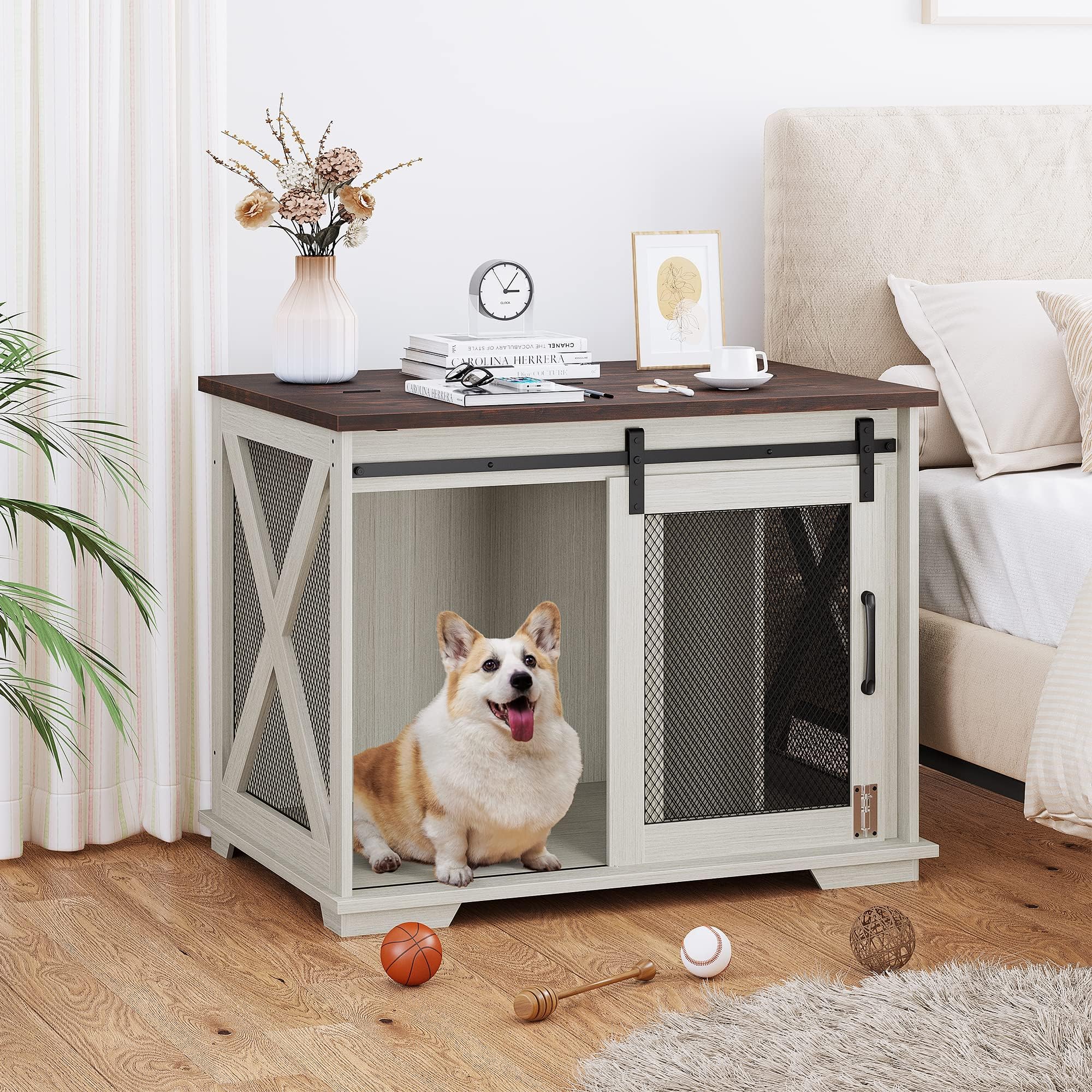 Amazon.com : GOCAPTAIN Dog Crate Furniture with Sliding Barn Door ...