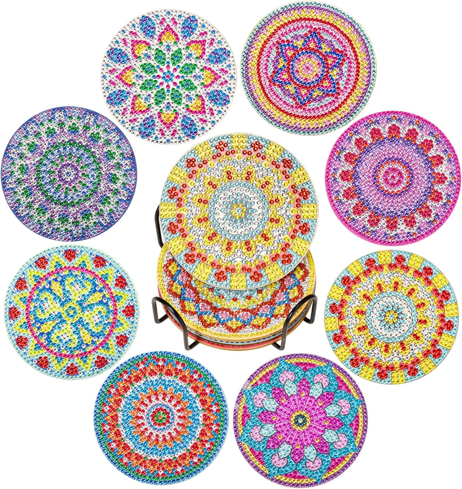 Amazon.com: 8 Pcs Diamond Painting Coasters, DIY Mandala Diamond Art ...