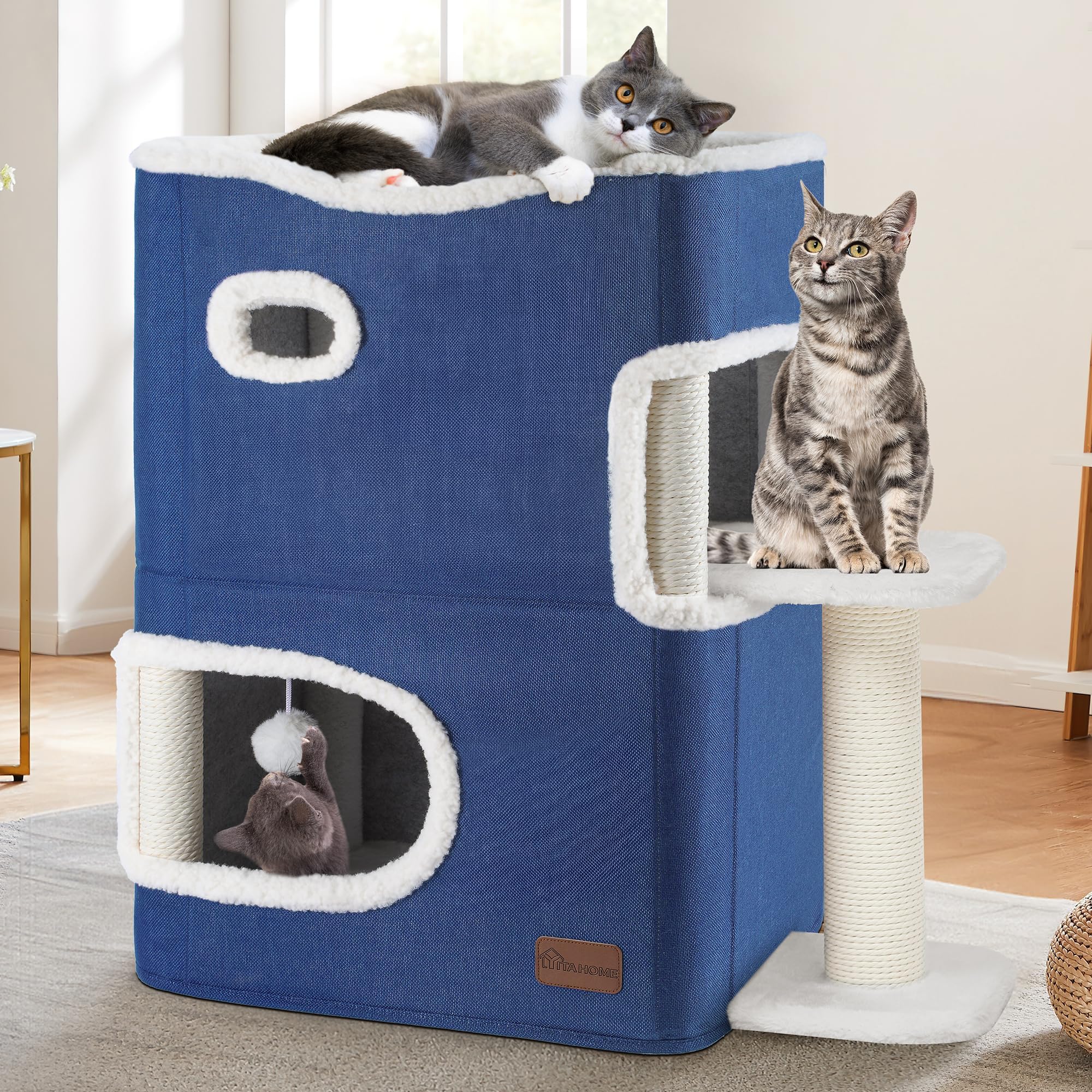 Amazon.com: YITAHOME 2-Tier Cat House, Indoor Cat Cave Bed Playhouse ...