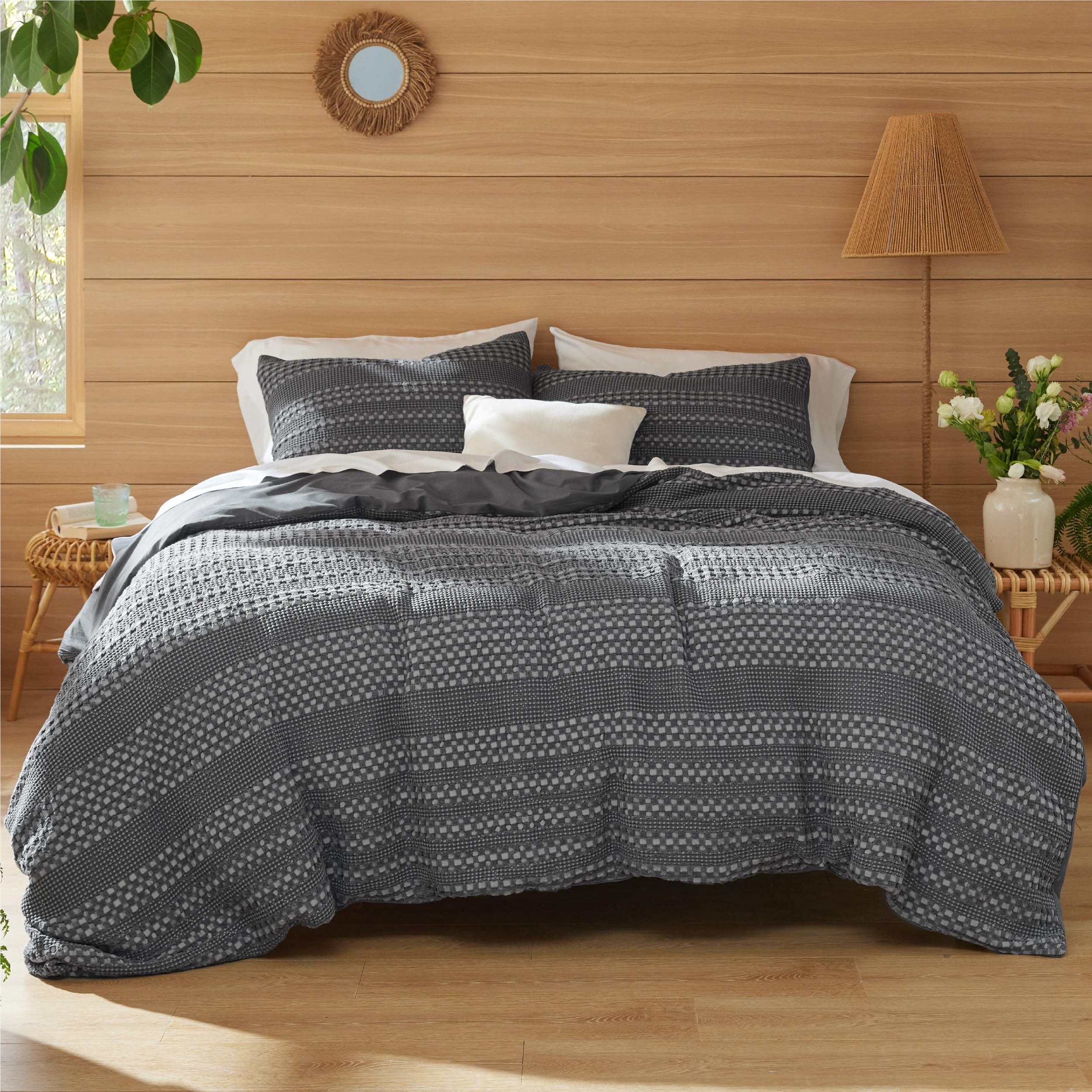 Bedsure 100% Stone Washed Cotton Duvet Cover Queen - Charcoal Grey ...
