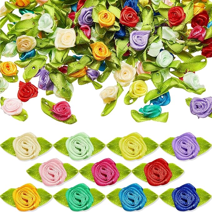 Amazon.com: WILLBOND 300 Pcs Mini Ribbon Roses for Crafts Multicolor ...