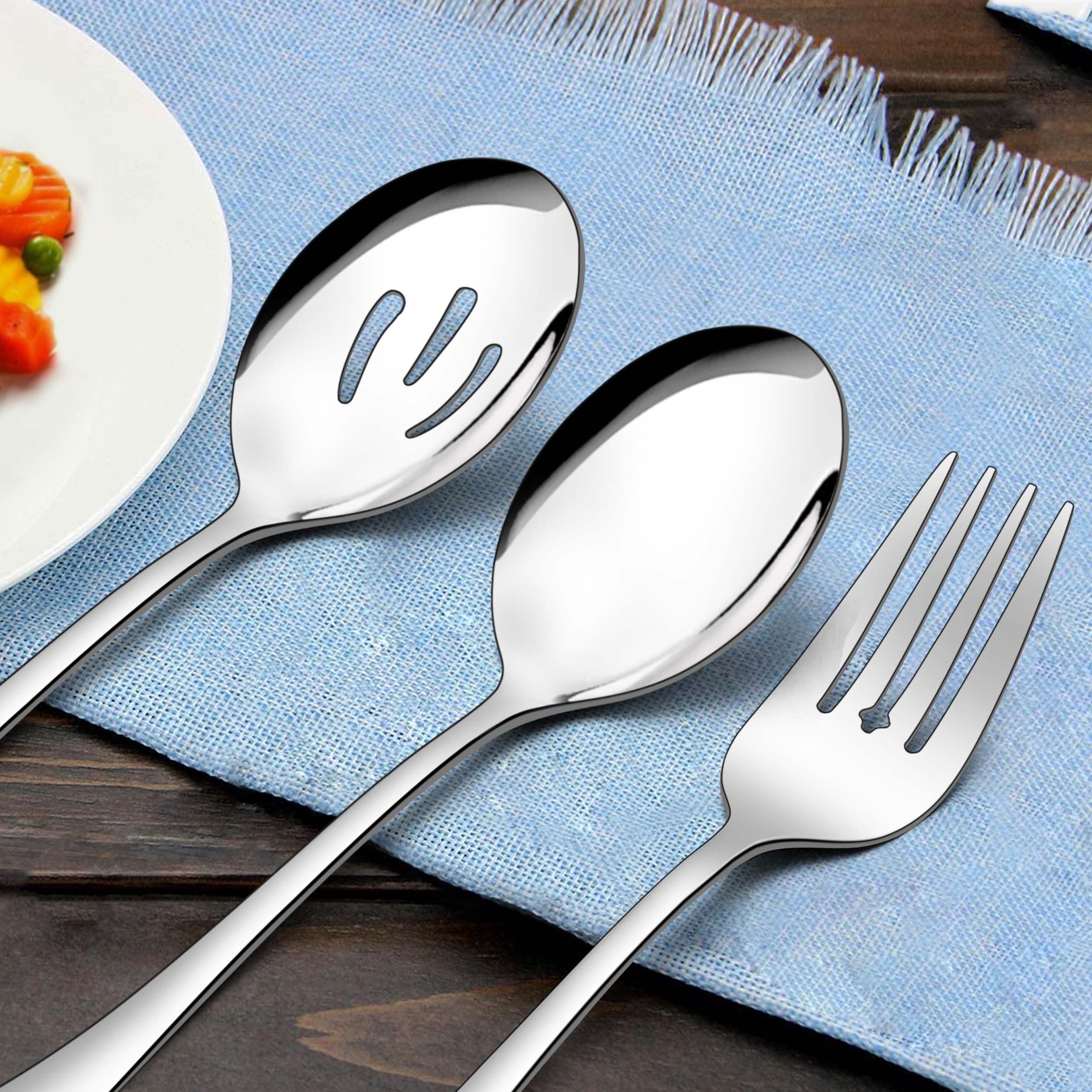 Snapklik.com : Stainless Steel 2 Large Serving Spoons, 2 Slotted ...