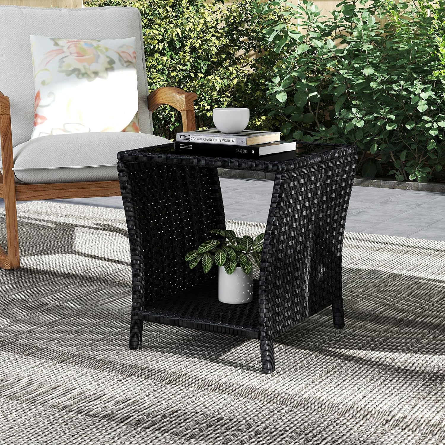 Amazon.com: Kinsunny Outdoor Small Patio Table - PE Rattan Coffee Table ...