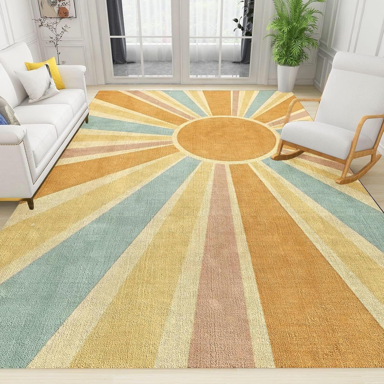 Amazon.com: Boho Rainbow Sun Area Rugs, Mid Century Retro Geometry Kids ...