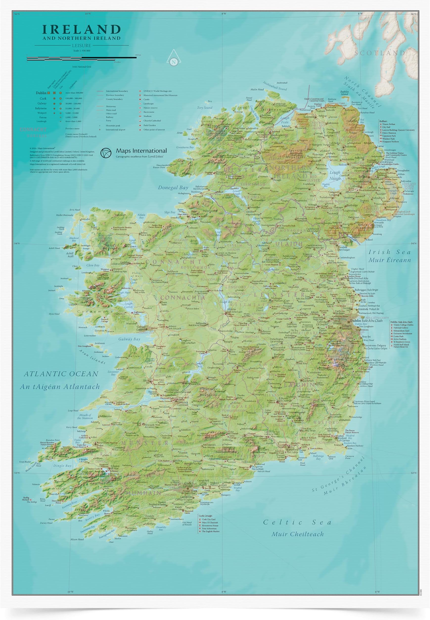 Physical Map of Ireland - Size A2-42 x 59.4 cm - Paper Laminated ...