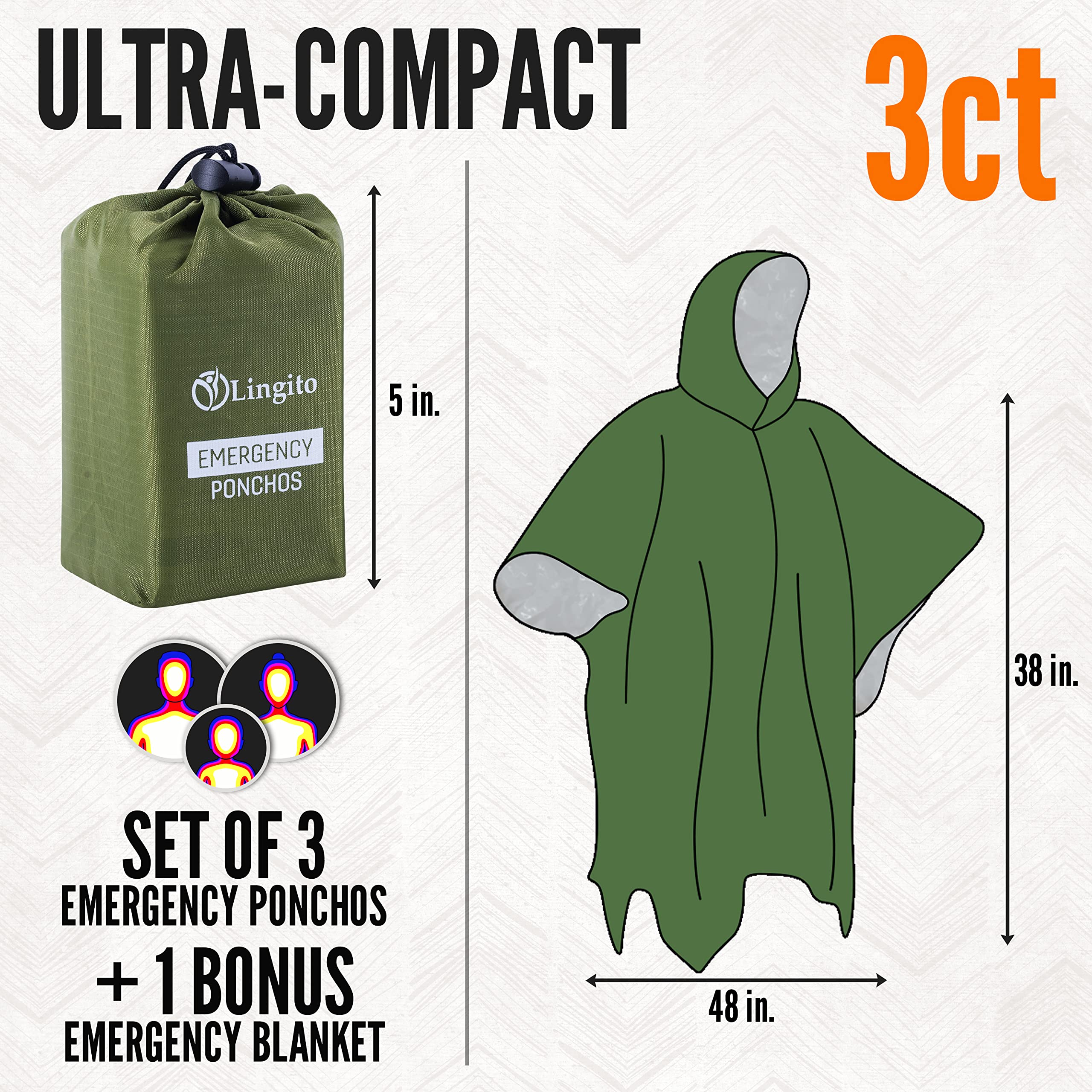 Snapklik.com : Lingito Emergency Rain Poncho - Thermal Survival ...