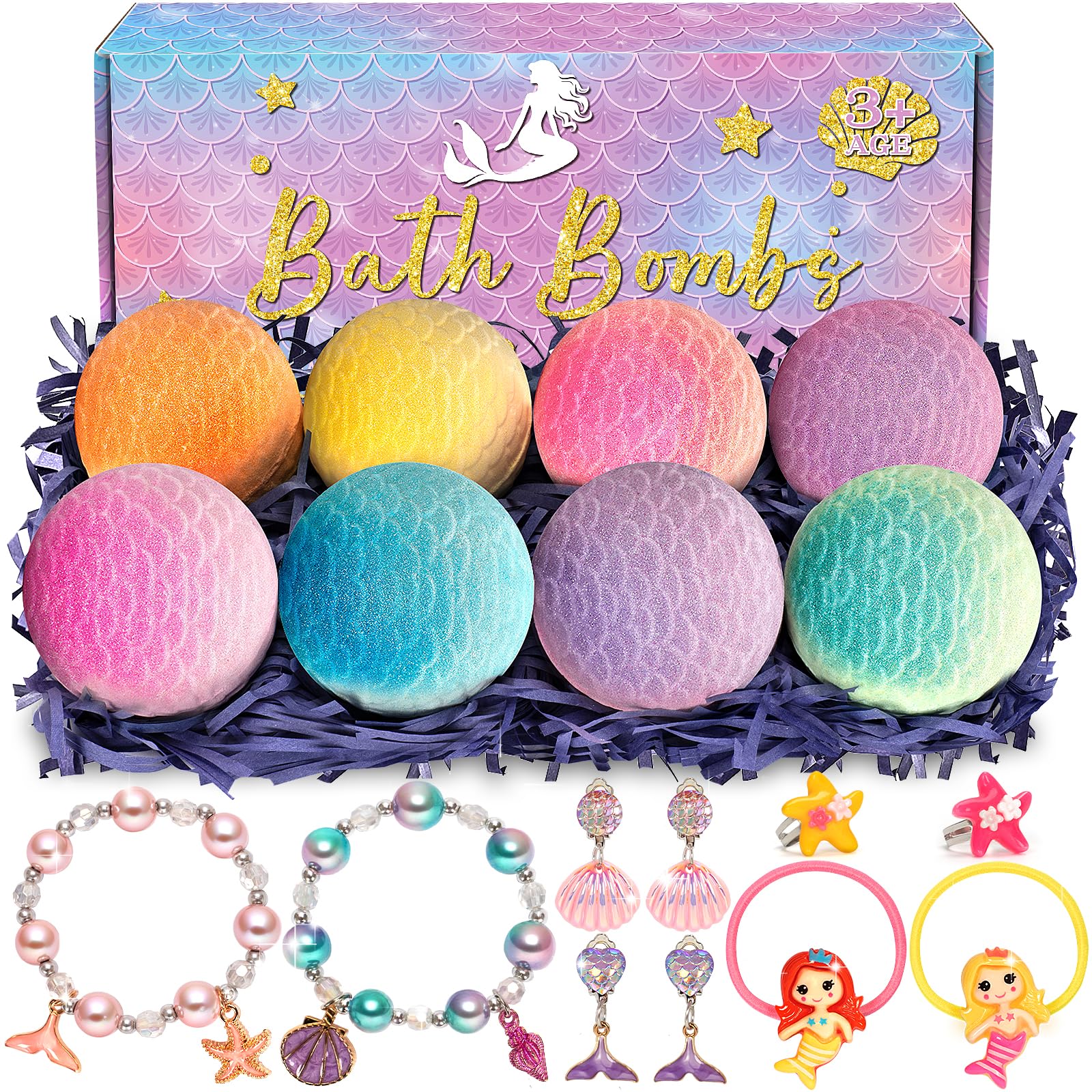 Snapklik.com : 8 Packs Mermaid Bath Bombs For Kids, Natural Fizzy ...