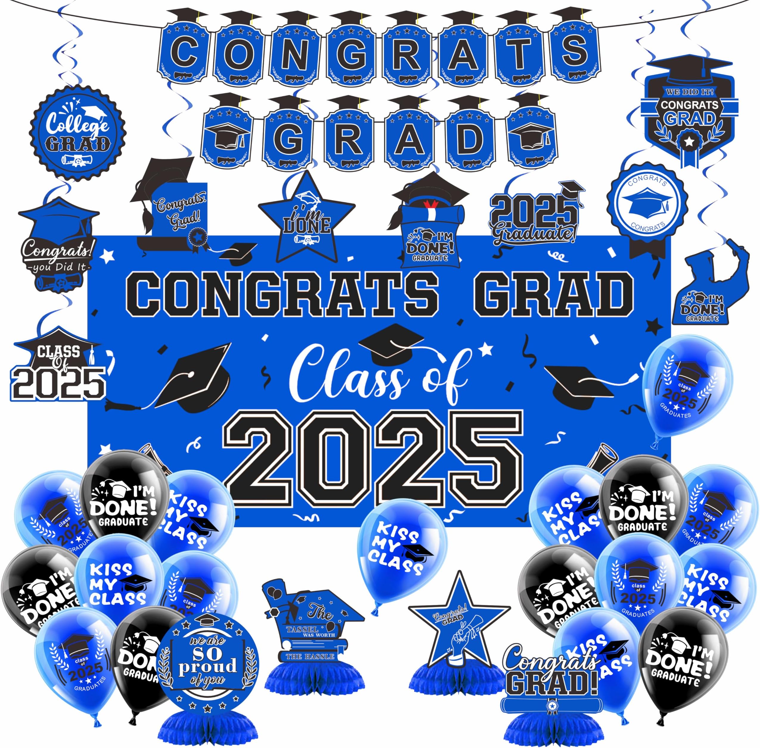 Amazon.com: Graduation Decorations 2025 Blue and Gold Class of 2025 ...