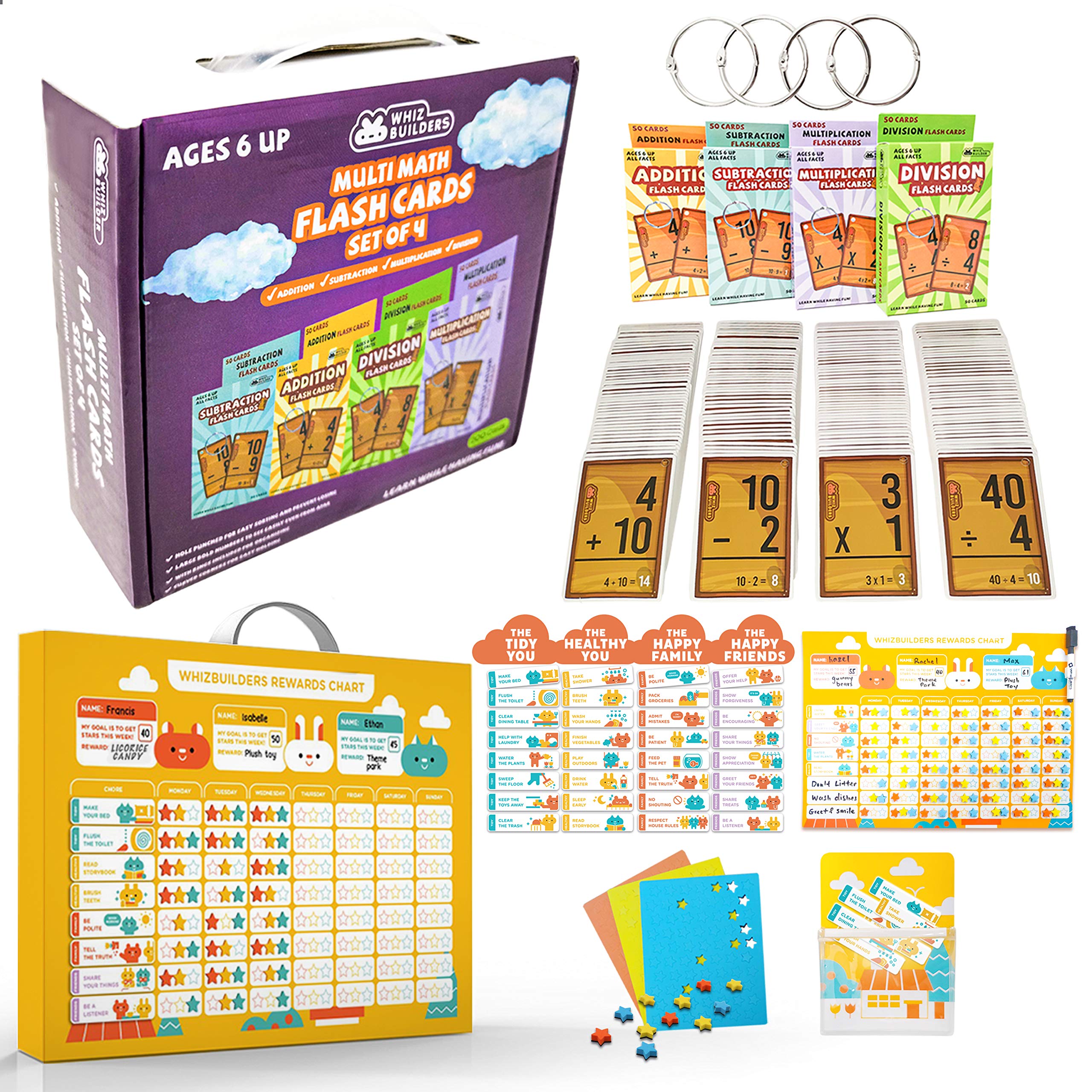 Buy WhizBuilders Math Flash Cards Set & Chore/Behavior Reward Chart ...
