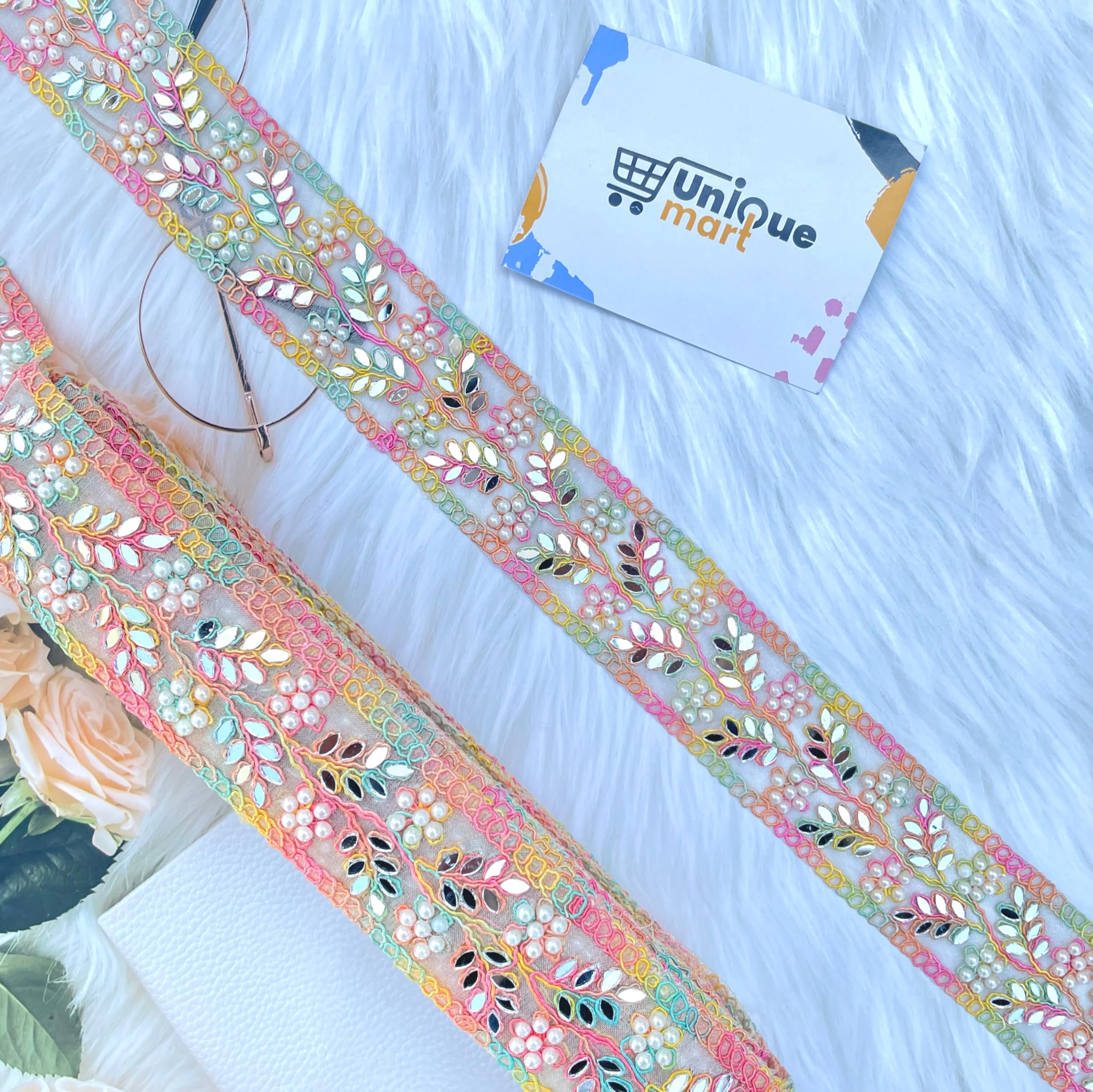 Multicolor Handwork Lace Border, Multicolor Lace Design, Mirror Work ...