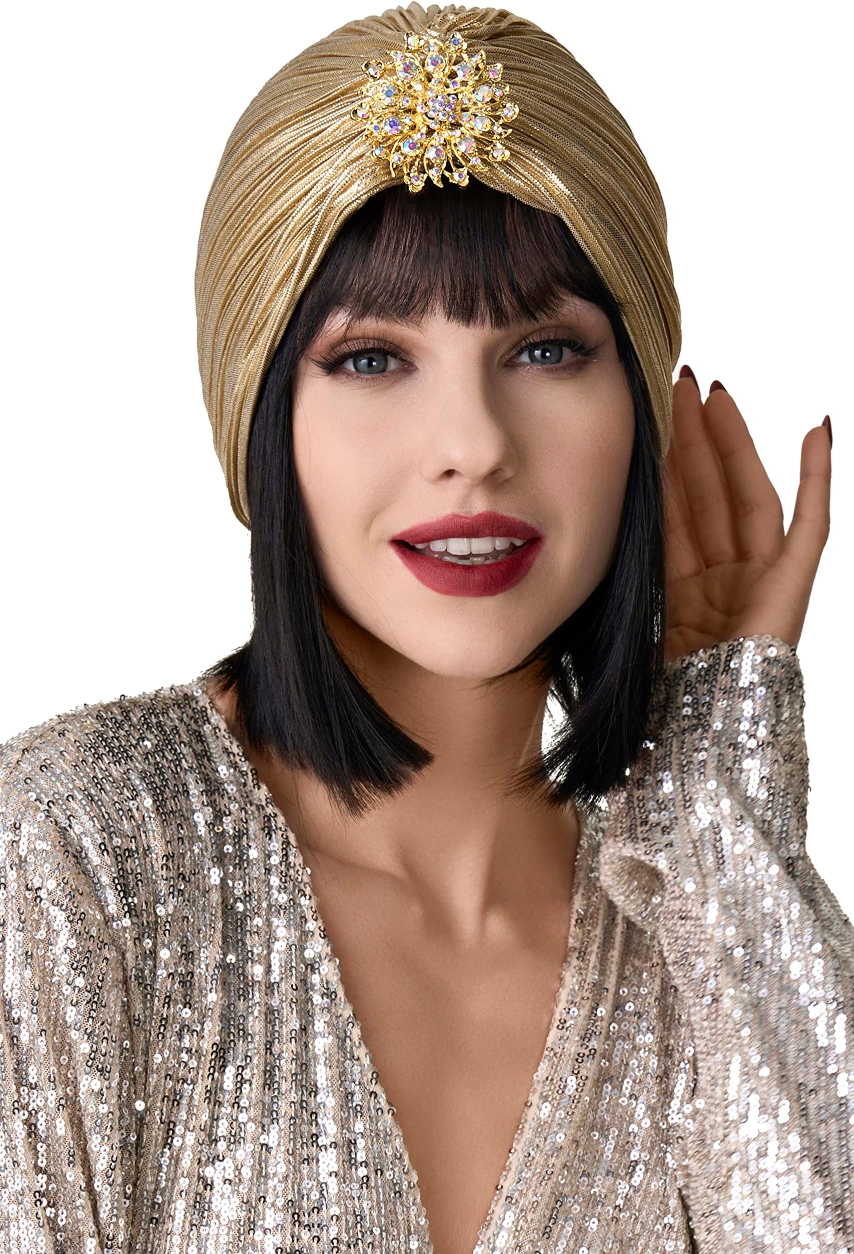 Amazon.com: BABEYOND Women's Turban Hat with Crystal Vintage Head Wrap ...