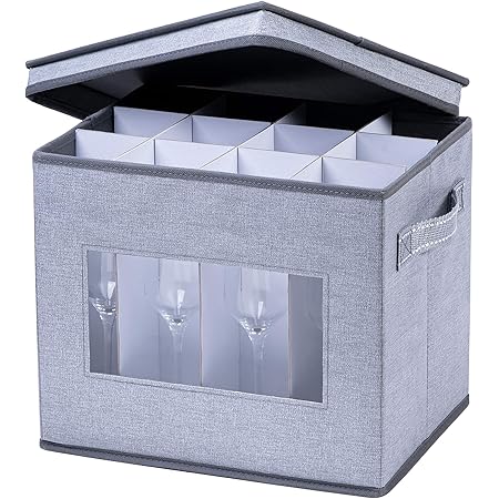 Amazon.com: Wine Glass Storage Box with Dividers - Holds 12 Champagne ...