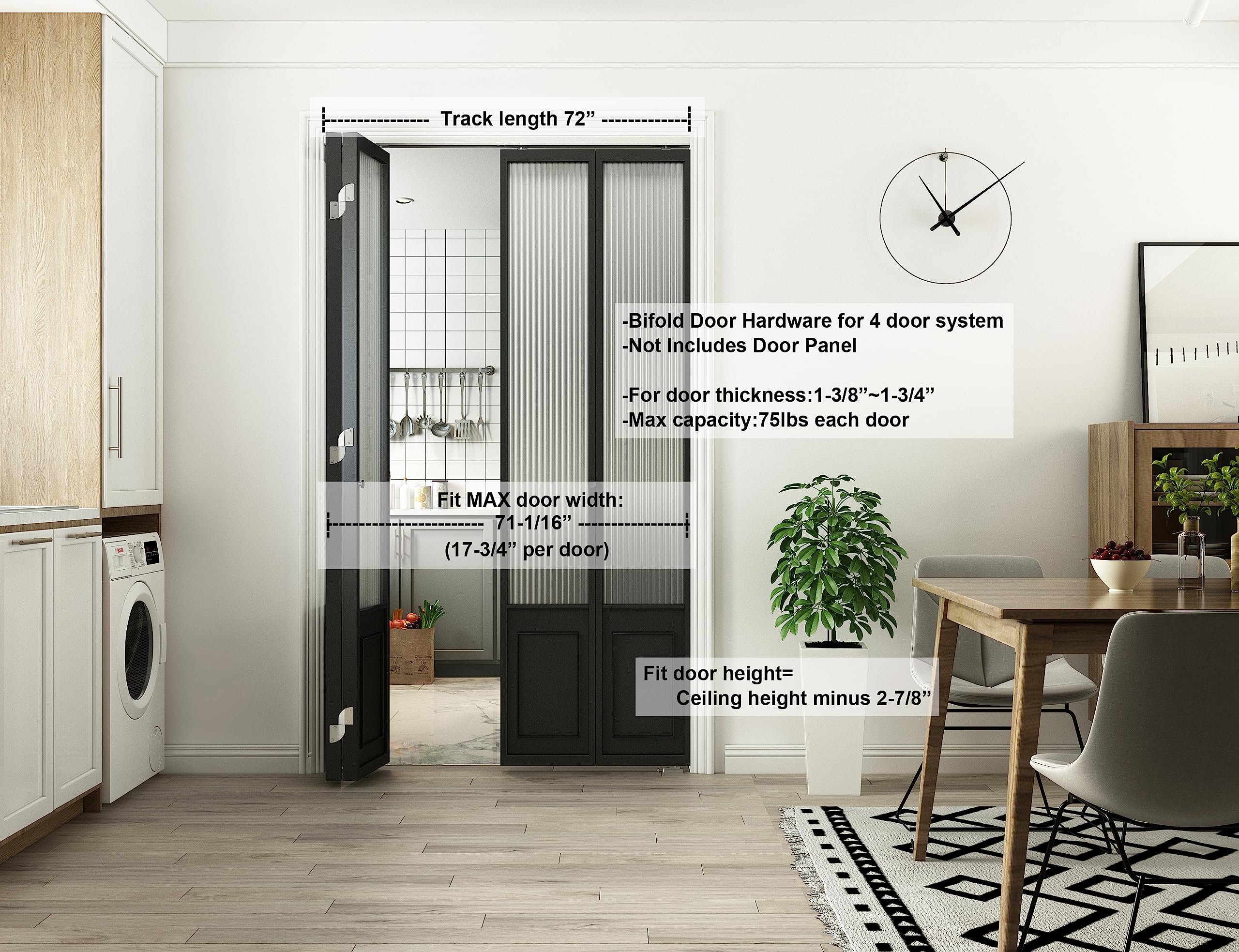 DIYHD 72" Bifold Interior Door Track Kit,Ceiling Mount Bi Folding ...