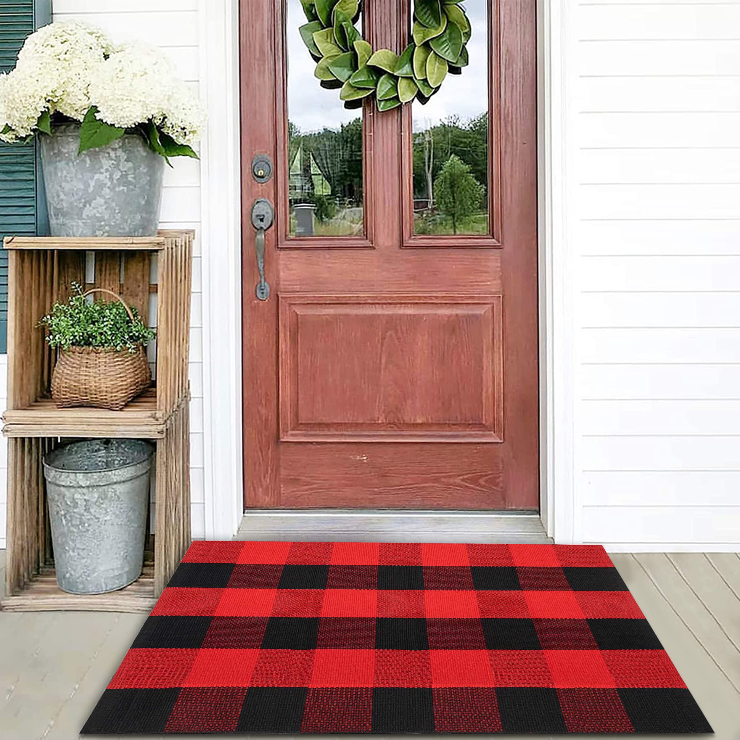 Amazon.com: KOZYFLY Buffalo Plaid Rug 2x3 Ft Red and Black Small ...
