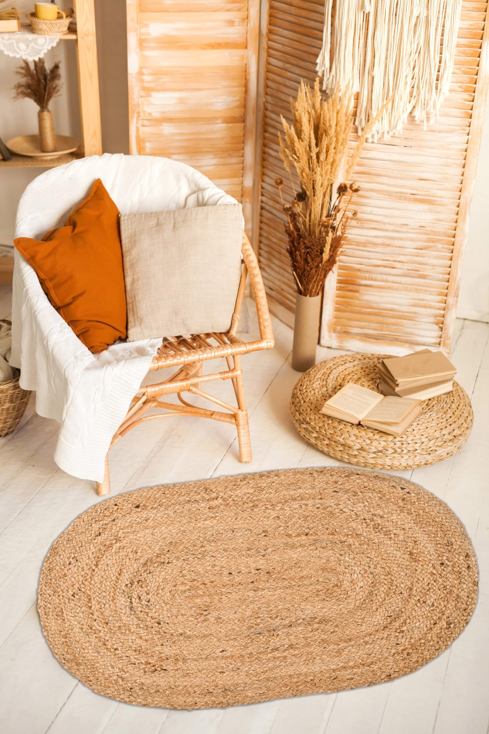 Amazon.com: KEMA Jute Braided Rug Oval, Natural Handmade Oval Boho Area ...