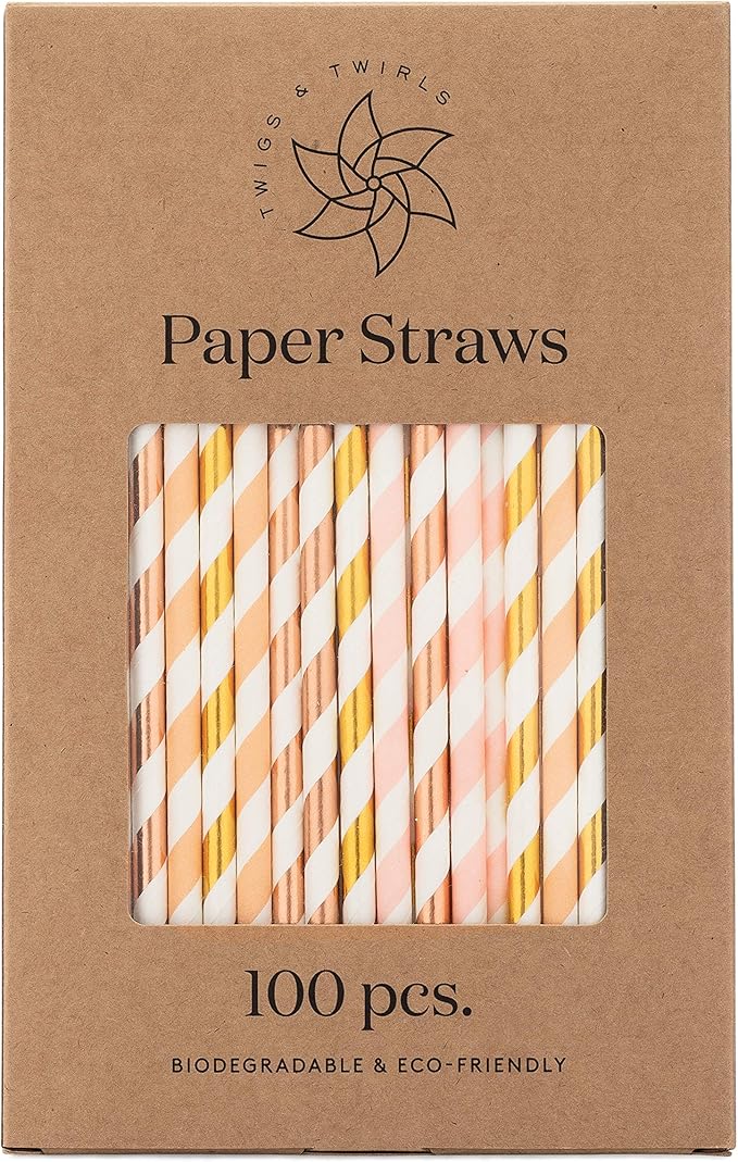 Amazon.com: Paper Straws Box of 100 for Birthdays, Holidays, Baby ...