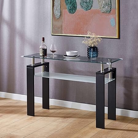 Amazon.com: paonne Glass Console Table 43" Glass Hallway Table ...