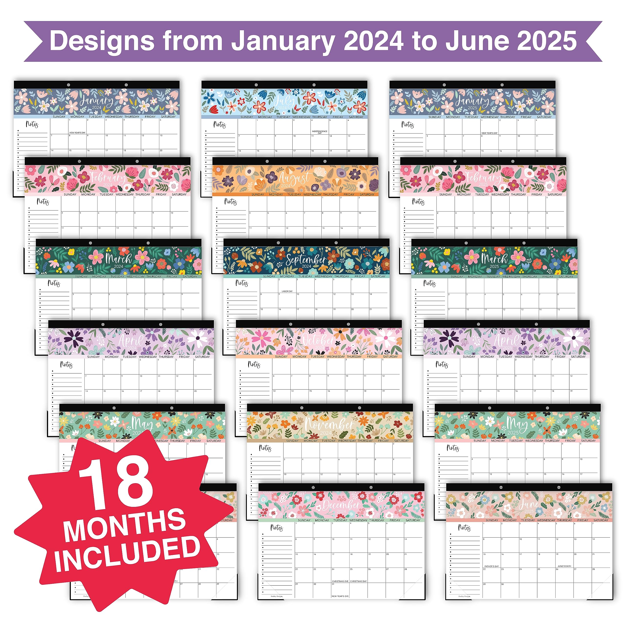 Snapklik.com : Hadley Designs Floral Large Desk Calendar 2024-2025 ...