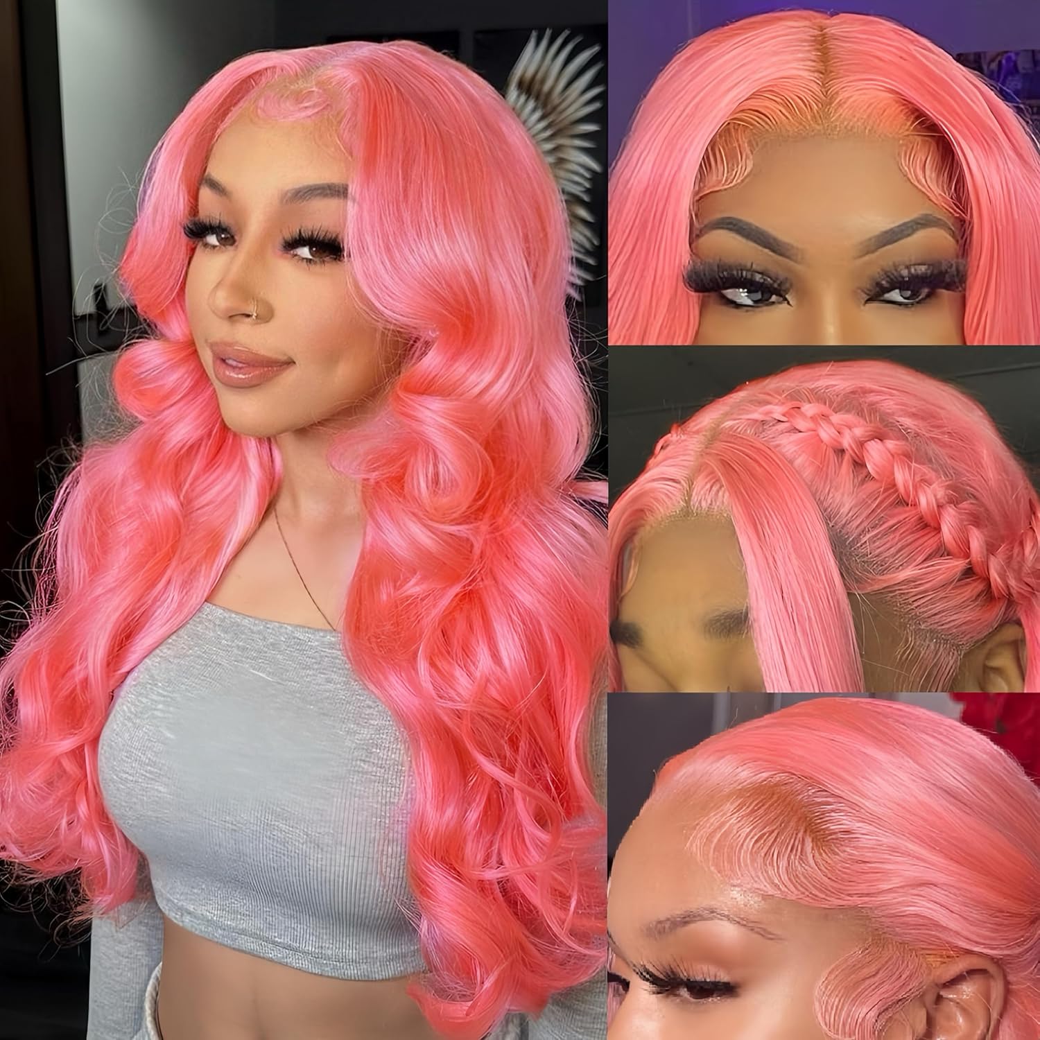 Amazon.com : Avolo Pink Lace Front Wig Human Hair Pre Plucked Body Wave ...