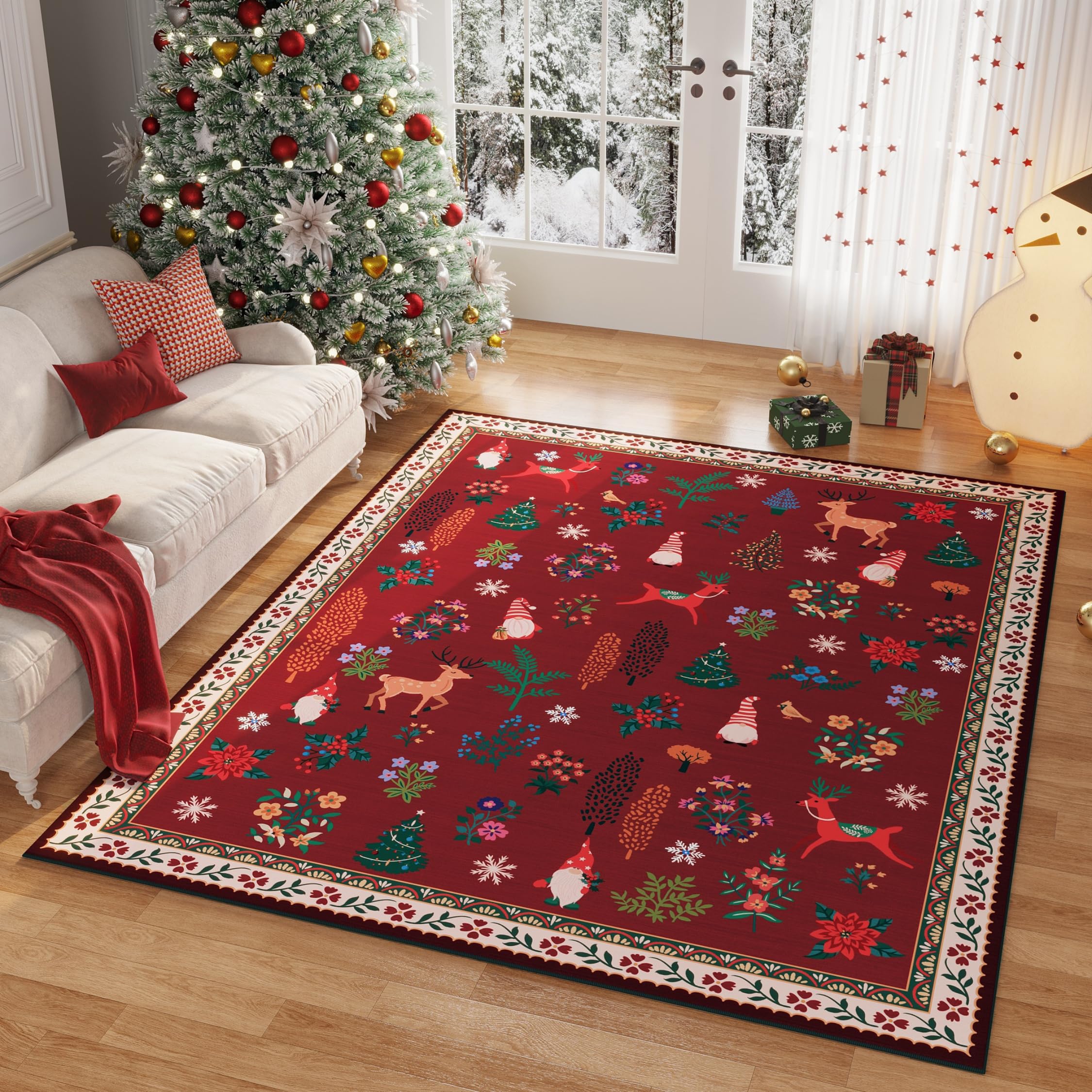 Amazon.com: Rugcomf Christmas Area Rug 4x6 Rug Washable Red Holiday ...