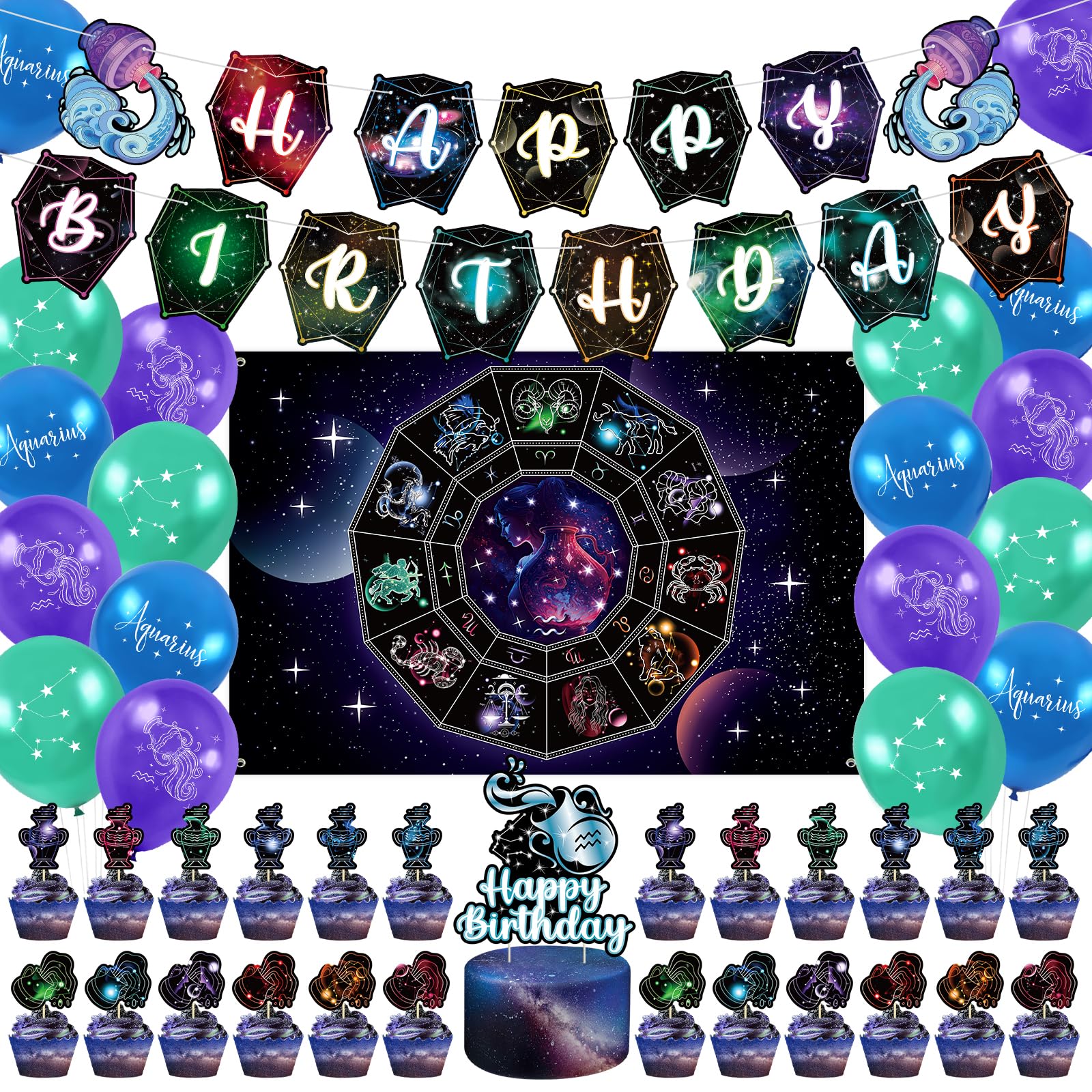 Amazon.com: ADIANZI Zodiac Aquarius Party Decorations Zodiac Gifts ...