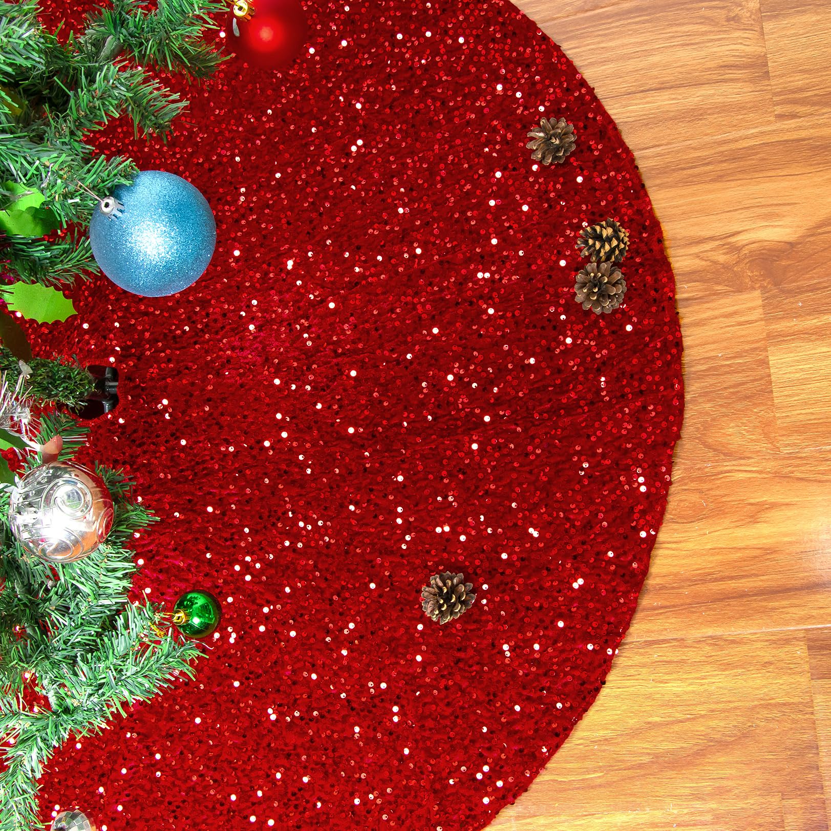 Amazon.com: ShinyBeauty Red Christmas Tree Skirt 48 Inch Tree Skirt for ...
