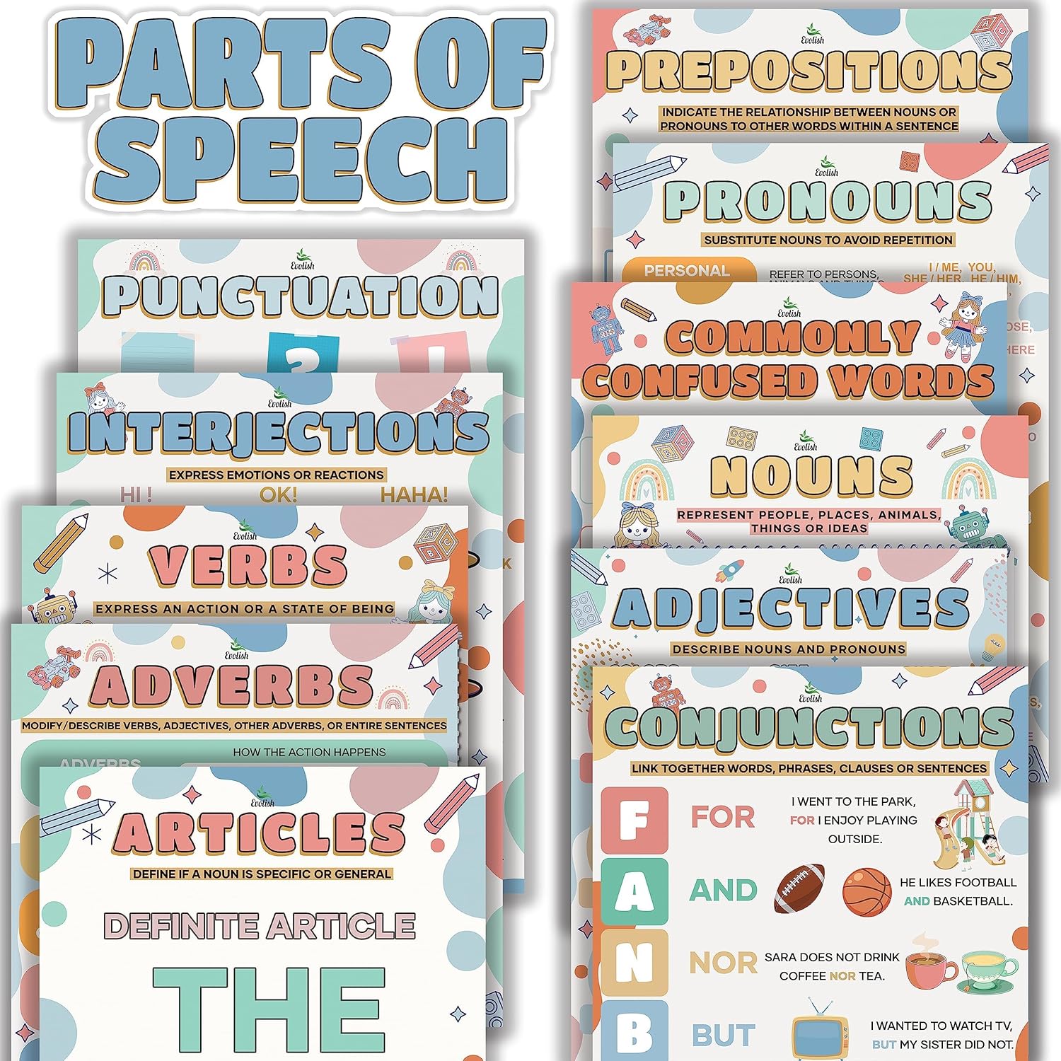 12 Boho Parts Of Speech Posters | Elementary ELA Posters For English ...