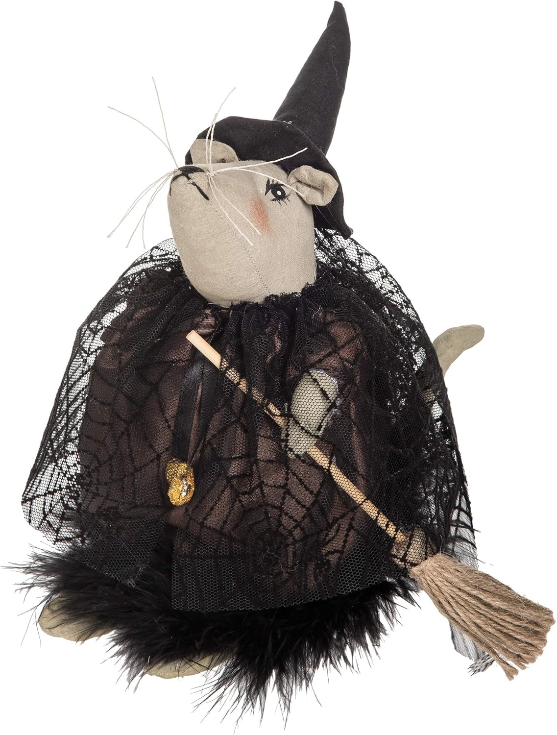 Amazon.com: GALLERIE II Reba Rat Witch with Broom and Lacy Black Cape ...